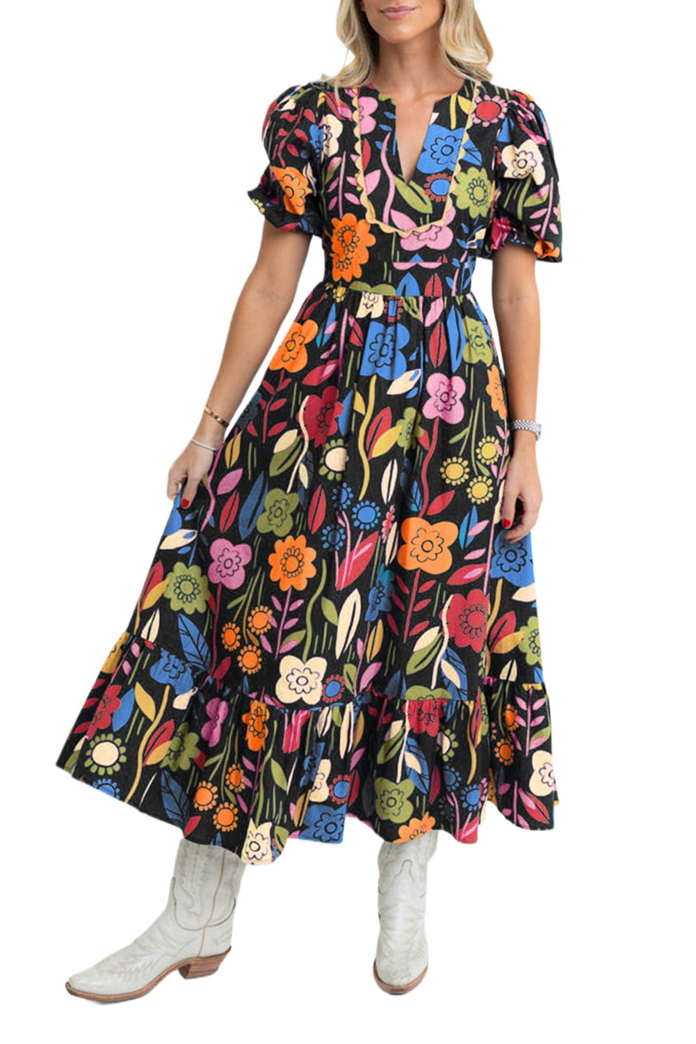 Charming A-Line Floral Maxi Dress with Puff Sleeves - Perfect for ...
