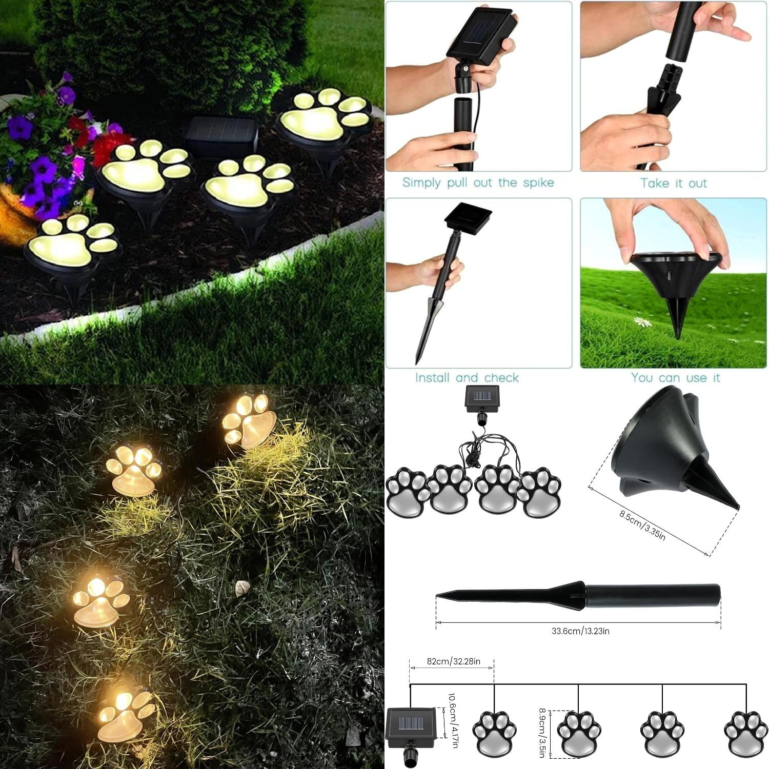 Charming Animal Paw Print Solar Lights - Set of 4 Unique Waterproof LED ...