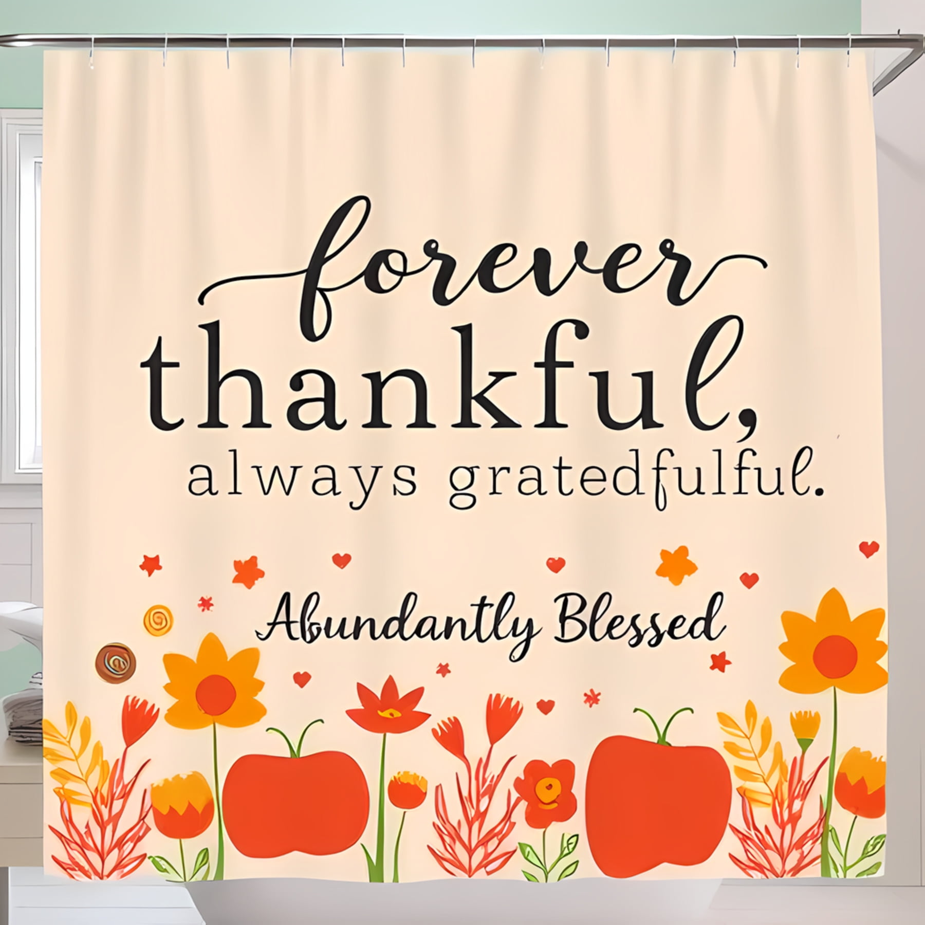 Charming Autumn Floral Shower Curtain with Heartwarming Gratitude ...