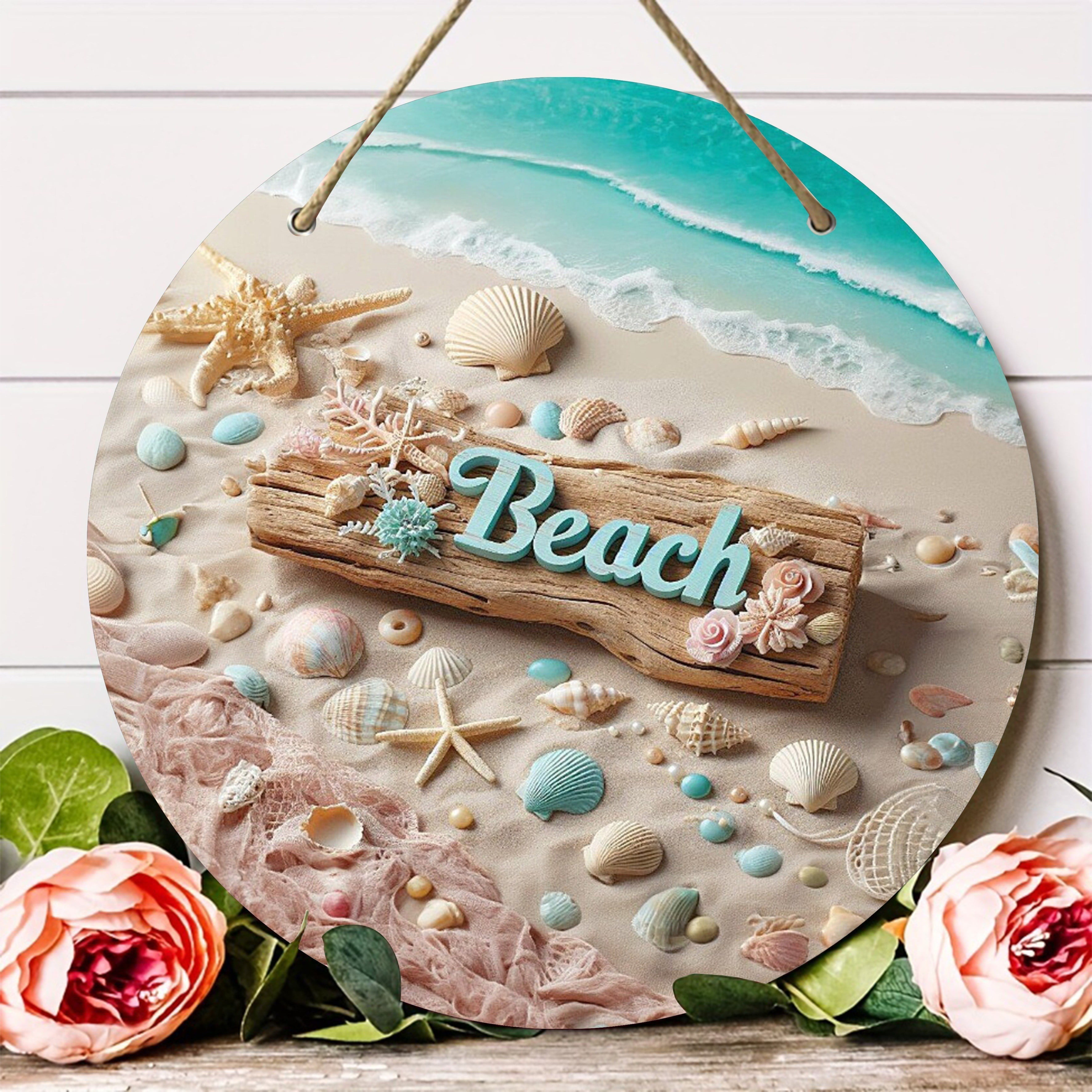 Charming Beach-Themed Wooden Welcome Sign - 12" Round, Seashell & Conch ...