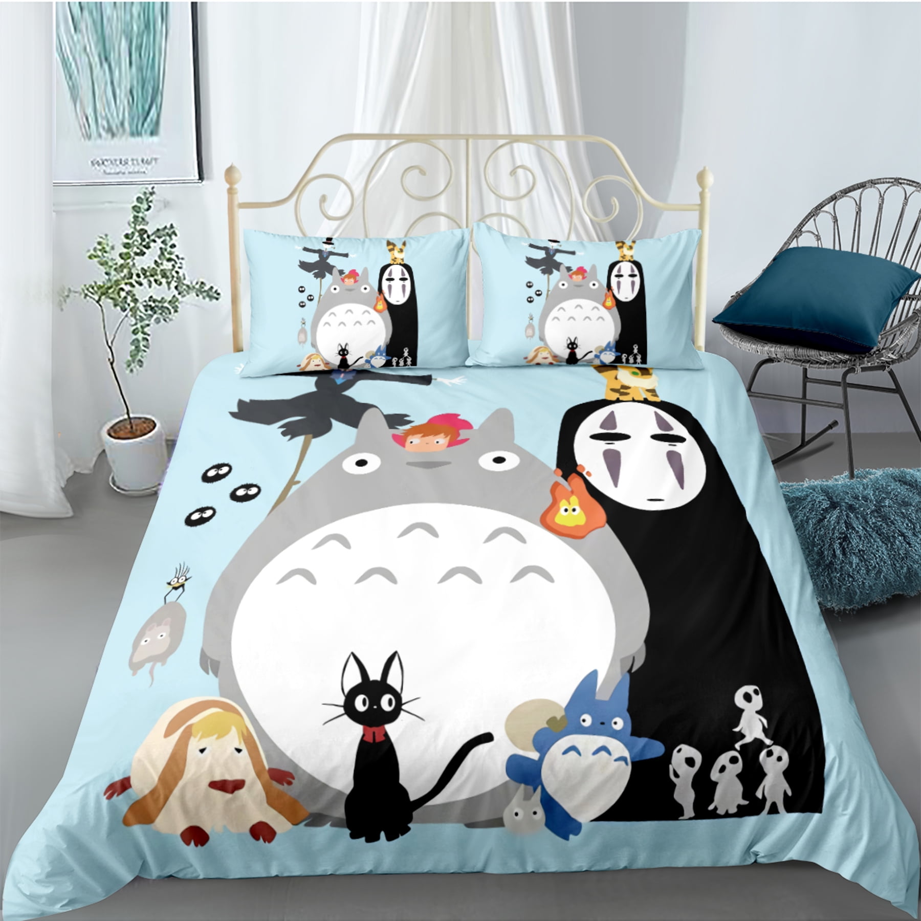Charming Bedding Set Light Blue Duvet Cover with No-Face Soot Sprites ...