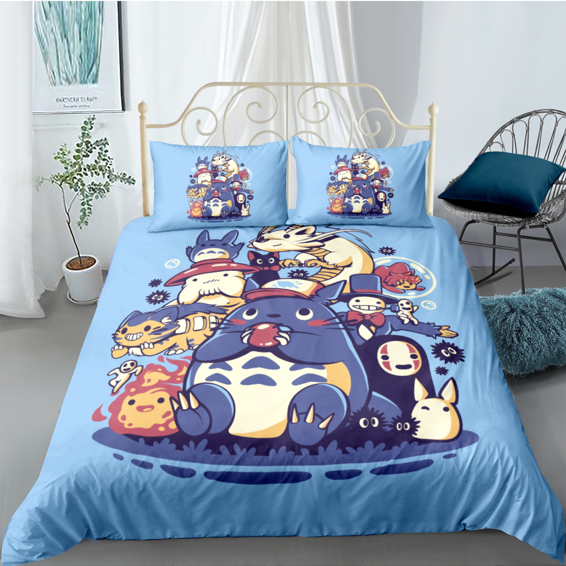 Charming Bedding Set Whimsical Pale Blue Design with Iconic Characters ...