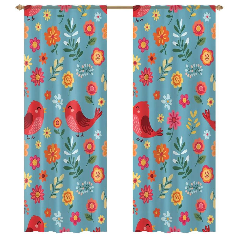 Charming Birds Floral Print Sheer Window Curtains for Living Room ...