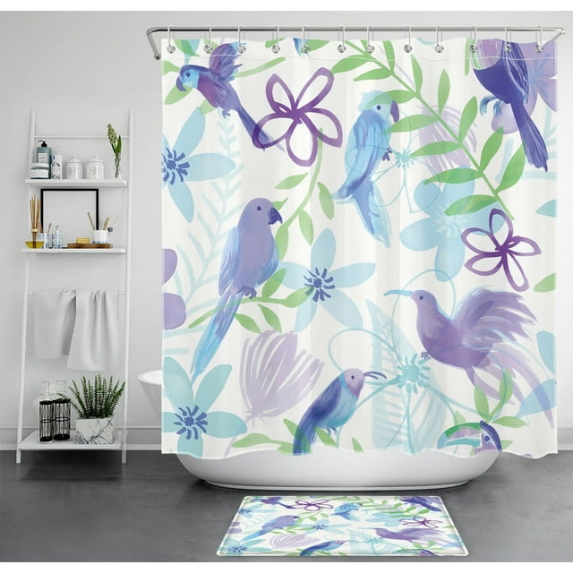 Charming Birds and Blooms: Spring-Inspired Shower Curtain Set for a ...