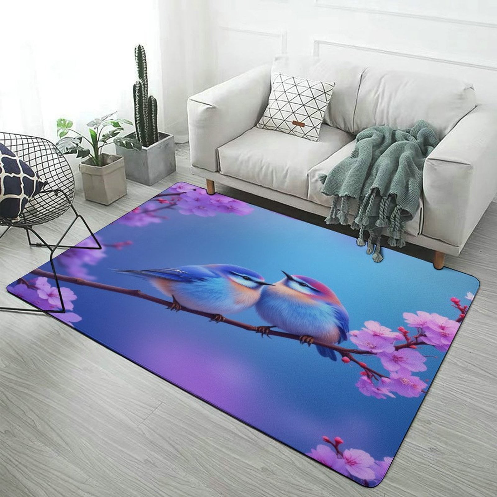 Charming Birds on Blossom Branch Area Rugs Soft Carpet Suitable for ...