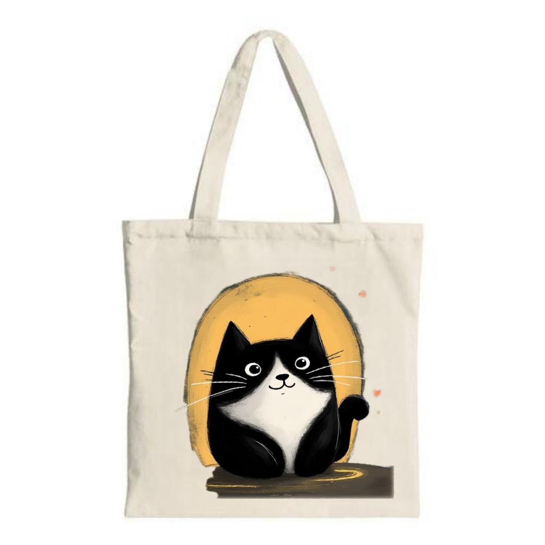 Charming Black and White Cat Canvas Tote Bag - Cheerful Design with ...