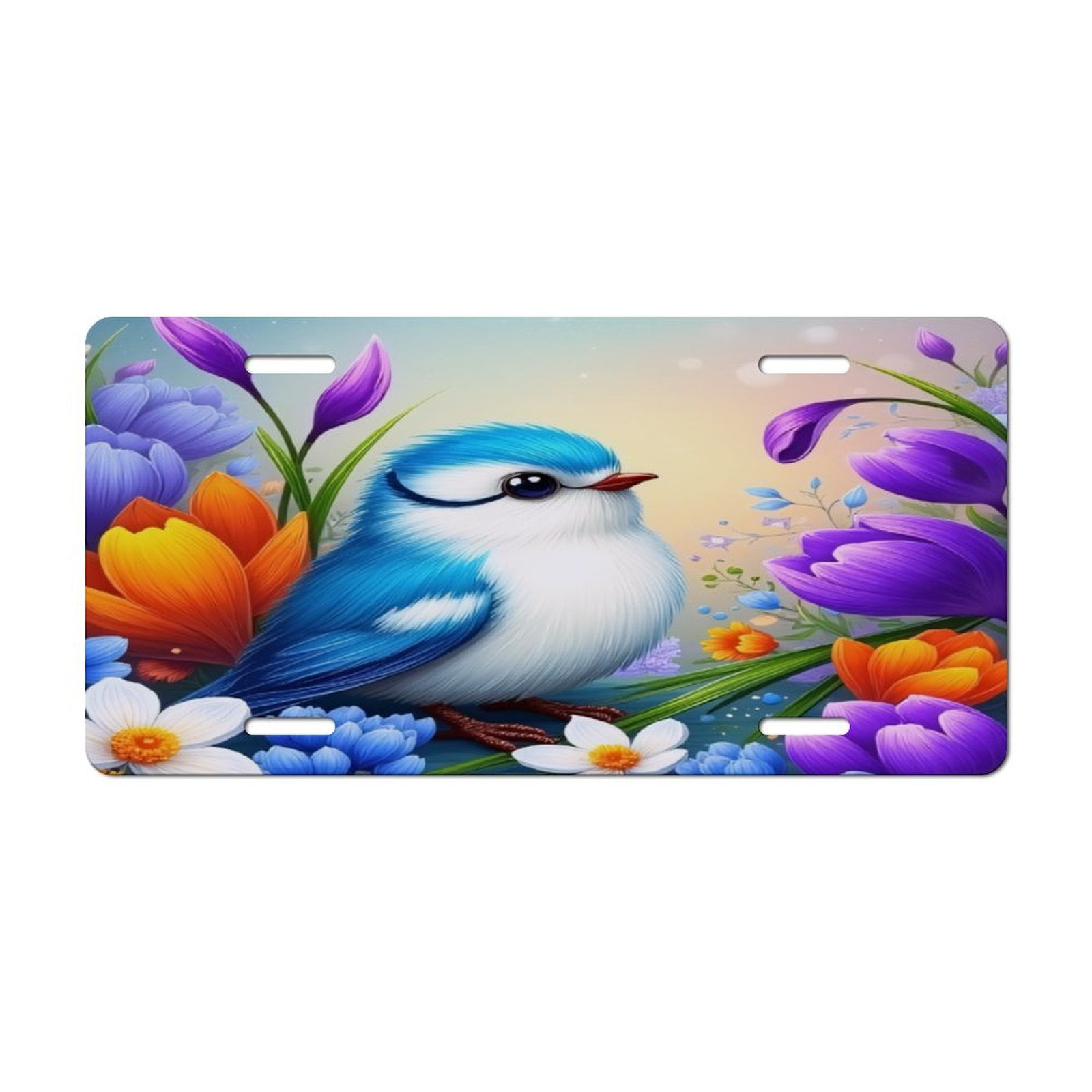 Charming Bluebird in Vibrant Garden Car Decorative Front License Plate ...