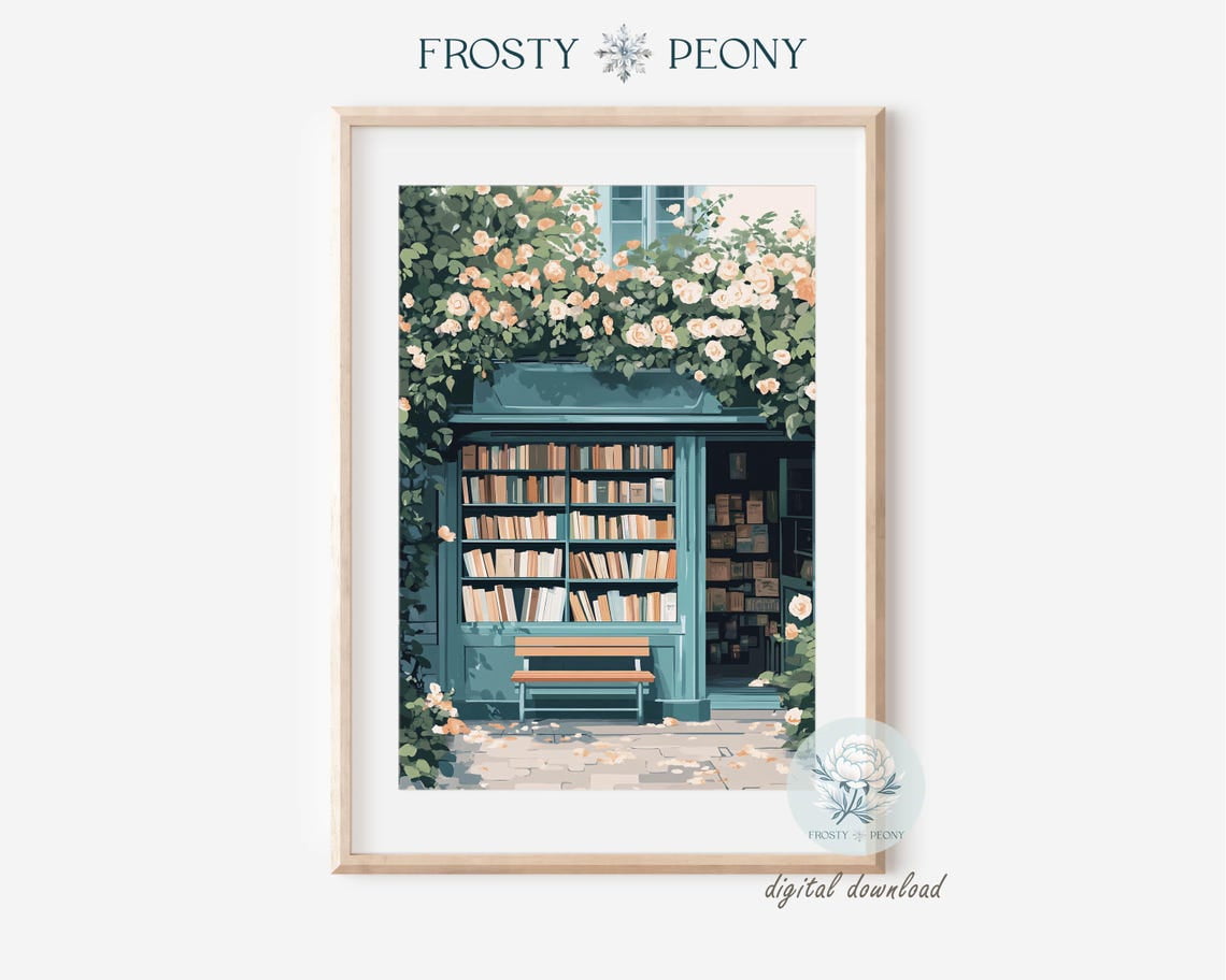 Charming Bookstore Art Print, Cozy Reading Corner Wall Art, Vintage ...