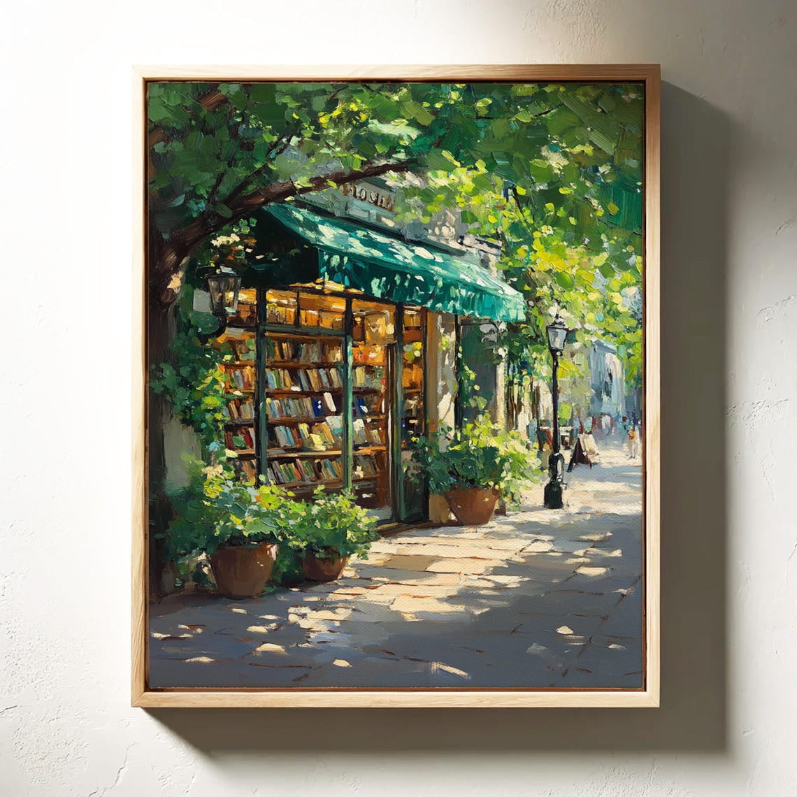 Charming Bookstore Wall Art Featuring Lush Greenery And Cozy Street ...