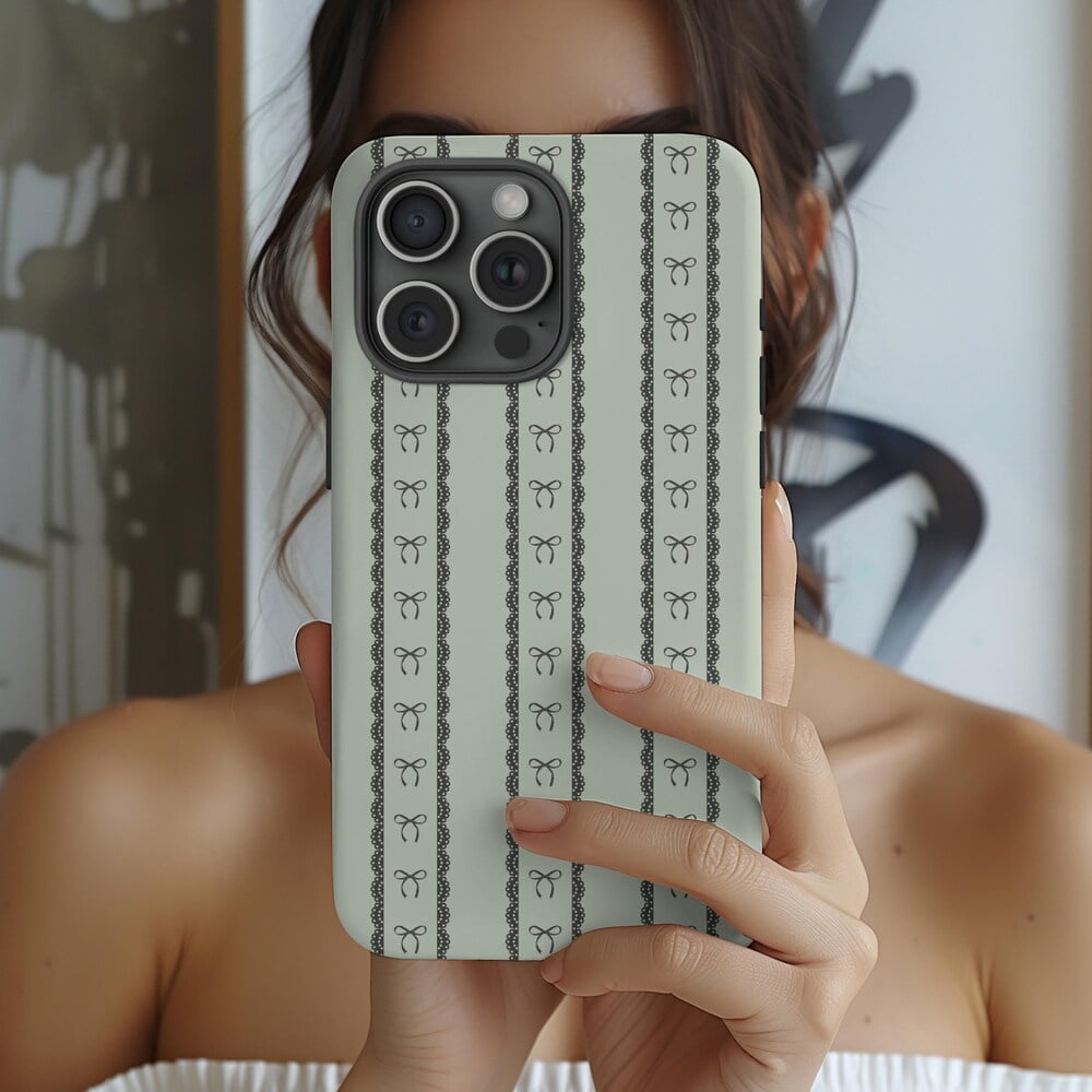 Charming Bow Lace Olive Green Goth Phone Case 17 16 15 14 13 12 11 Pro ...