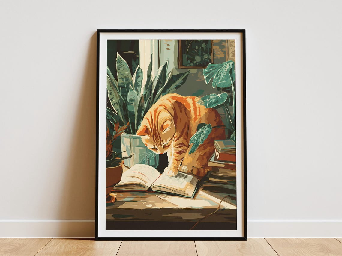 Charming British Shorthair Cat Reading Book Cozy Feline Studying ...