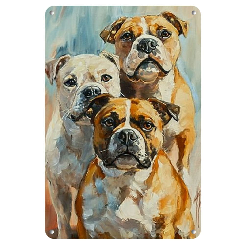 Charming Bulldog Trio Iron Wall Art - 8"x12" Square Metal Sign, Rustic ...