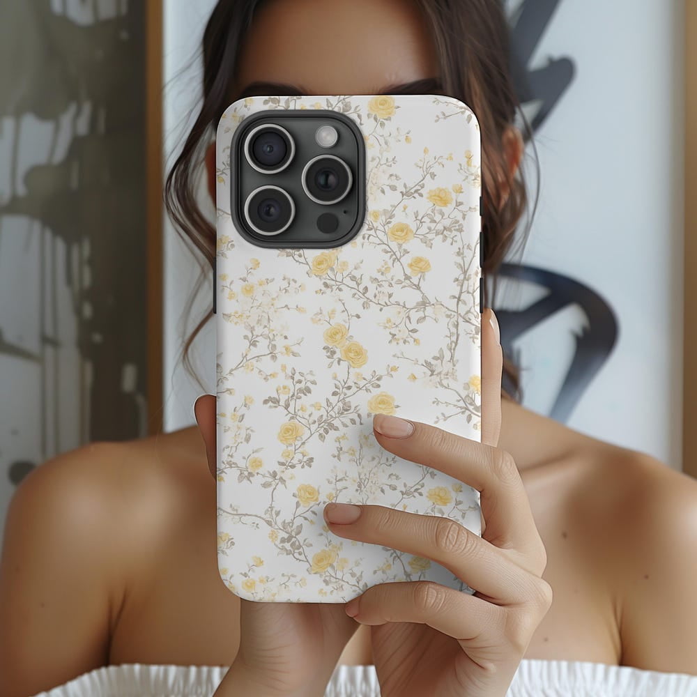 Charming Butter Yellow Toile De Jouy Floral Phone Case 17 16 15 14 13 ...