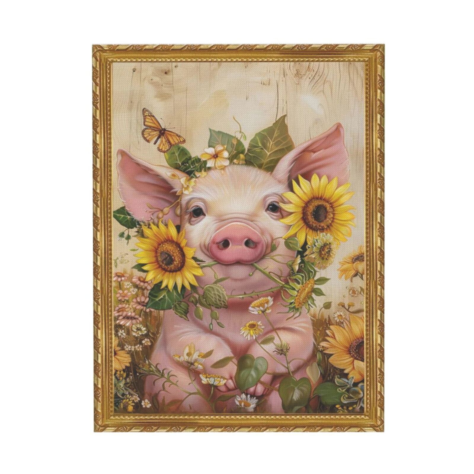 Charming Canvas Poster: Adorable Piglet Surrounded by Sunflowers and ...