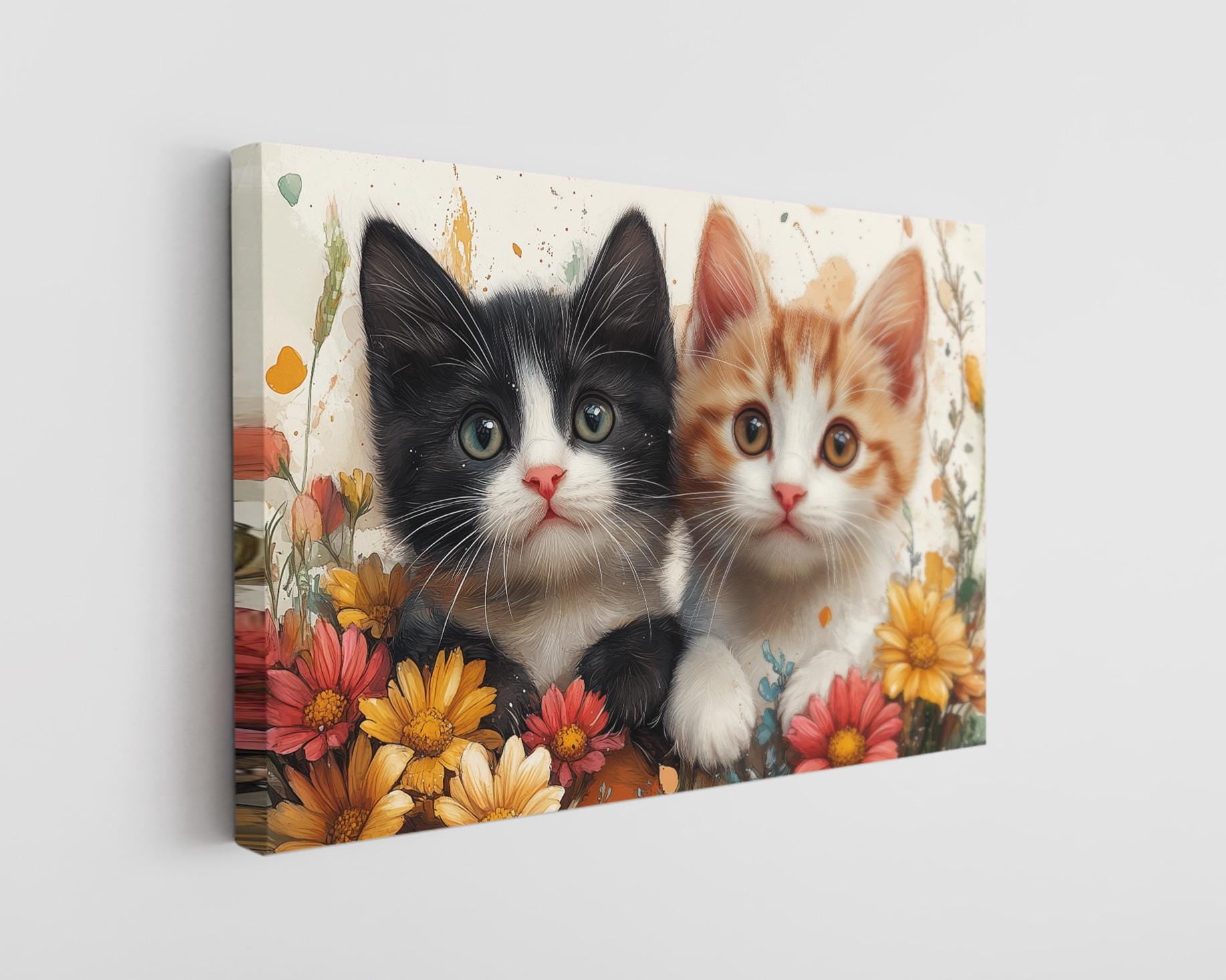 Charming Canvas Print of Adorable Kittens Cuddling Among Vibrant ...