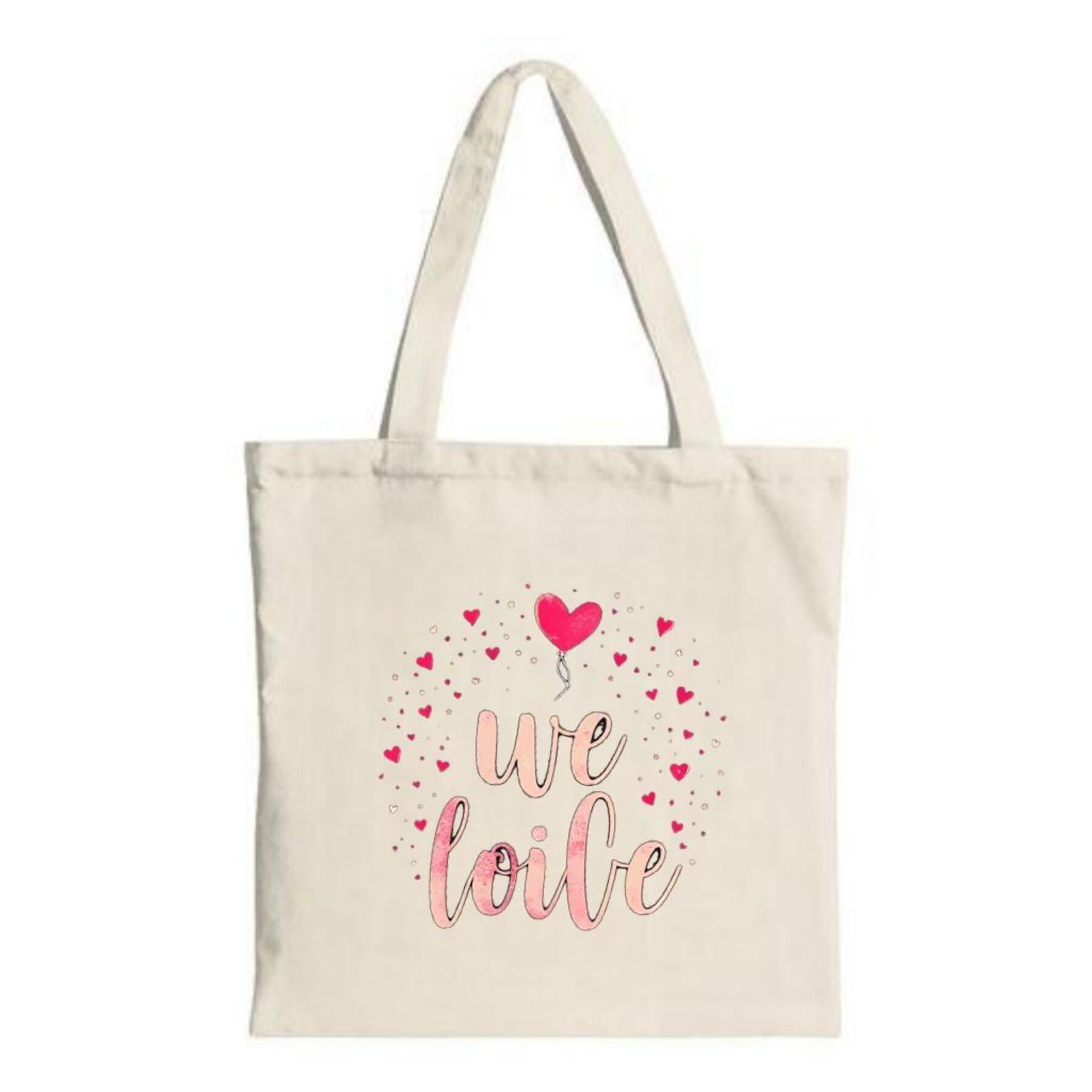 Charming Canvas Tote Bag with ' We Love ' Cursive Text Surrounded by ...
