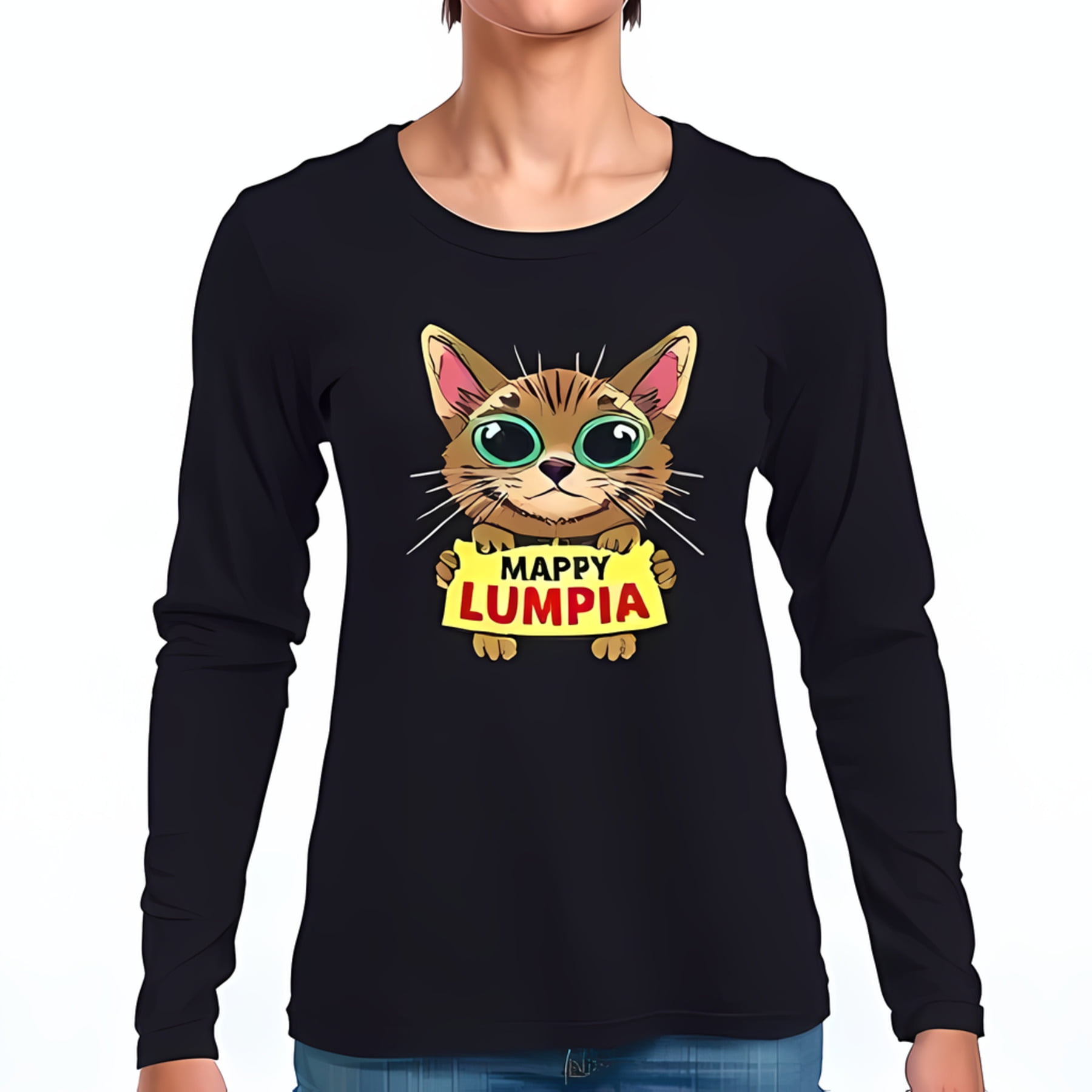 Charming Cartoon Cat Long Sleeve T-Shirt - Stylish Sunglasses ...