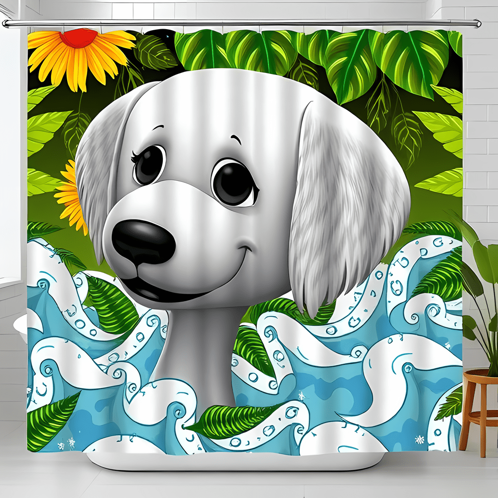 Charming Cartoon Dog Shower Curtain - Fluffy Labrador Puppy with ...