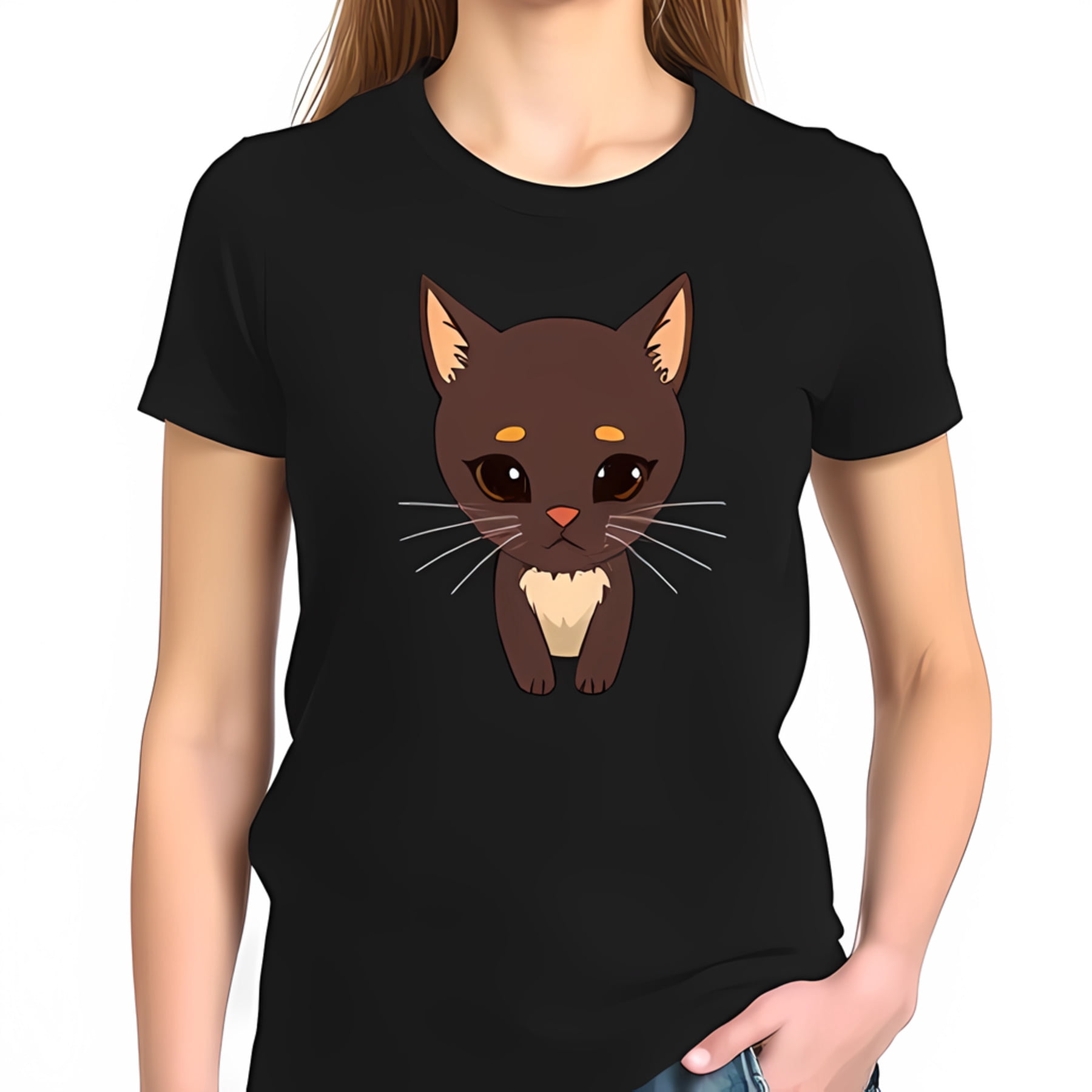 Charming Cartoon Illustration Black Cotton Short Sleeve T-Shirt for ...