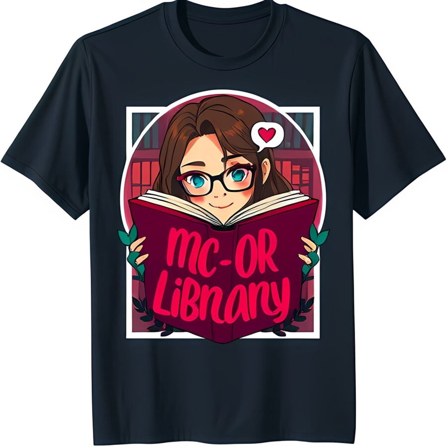Charming Cartoon Woman Reading with Heart MC OR Library Graphic Tee ...