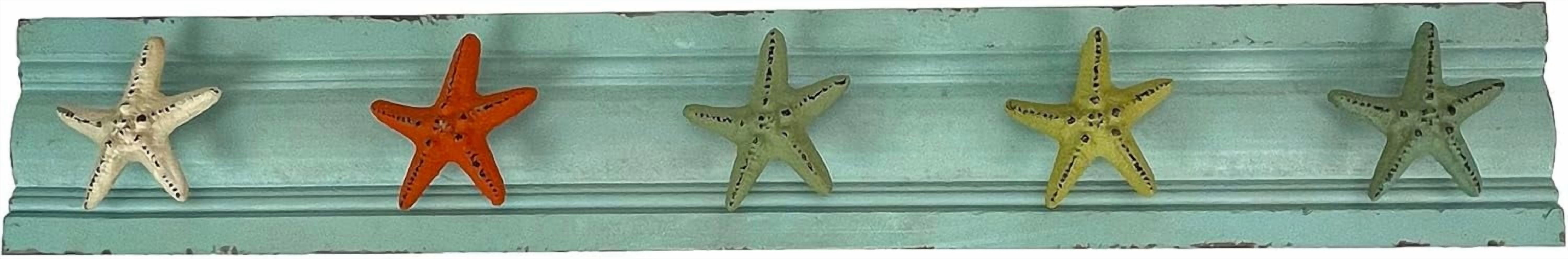 Charming Cast Iron Starfish Wall Hook Rack – 31.5 Inch Wooden Backing ...