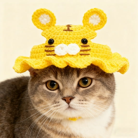 Charming Cat Hat Small Cartoon Themed Knit Cute Cats Yellow Tiger ...