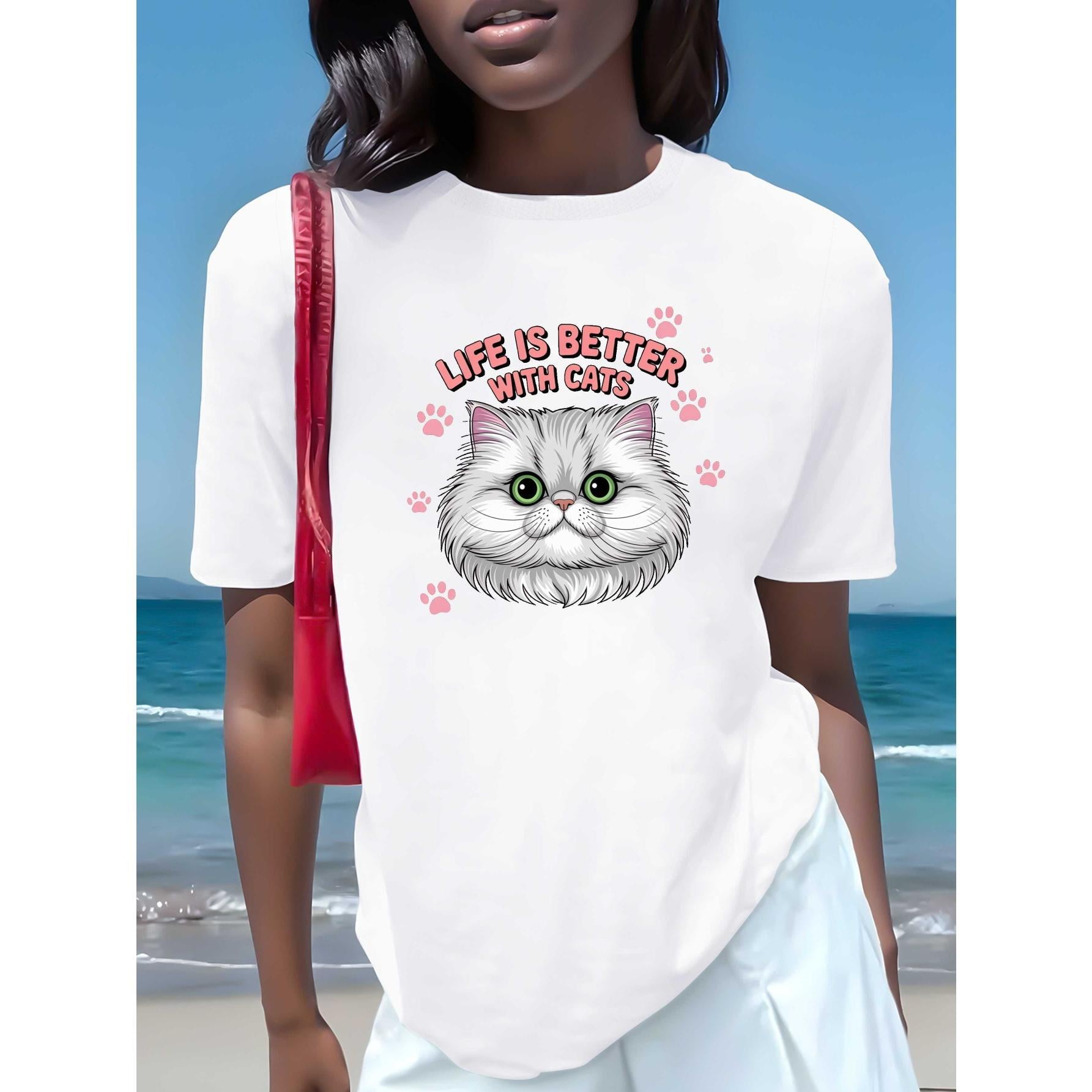 Charming Cat - Themed Tops for Women "Life Is Better With Cats" Graphic ...
