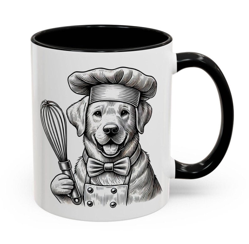 Charming Chef Dog Mug with Whisk Art Golden Retriever Cooking Design ...