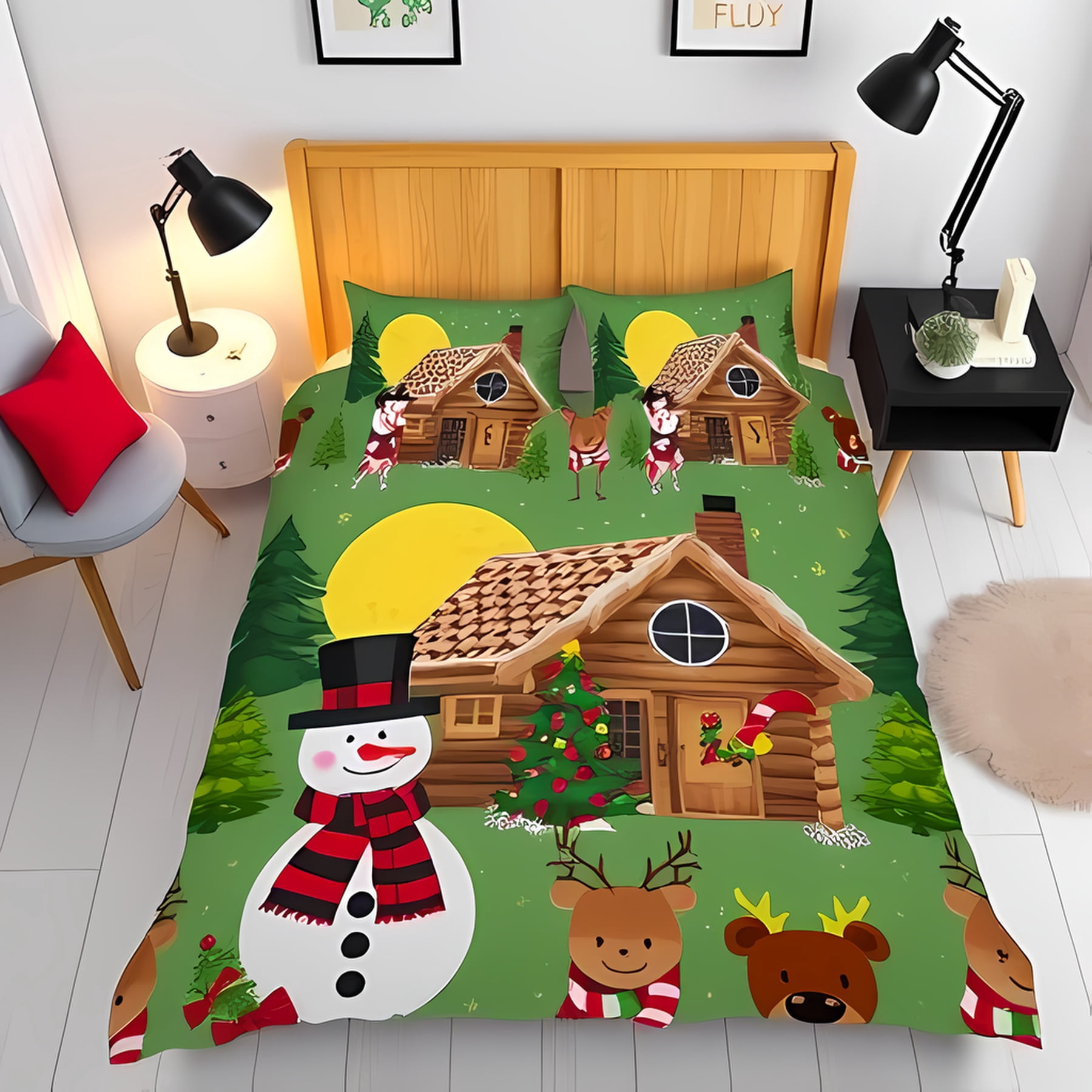 Charming Christmas 3-Piece Bedding Set: Duvet Cover & Pillowcases with ...