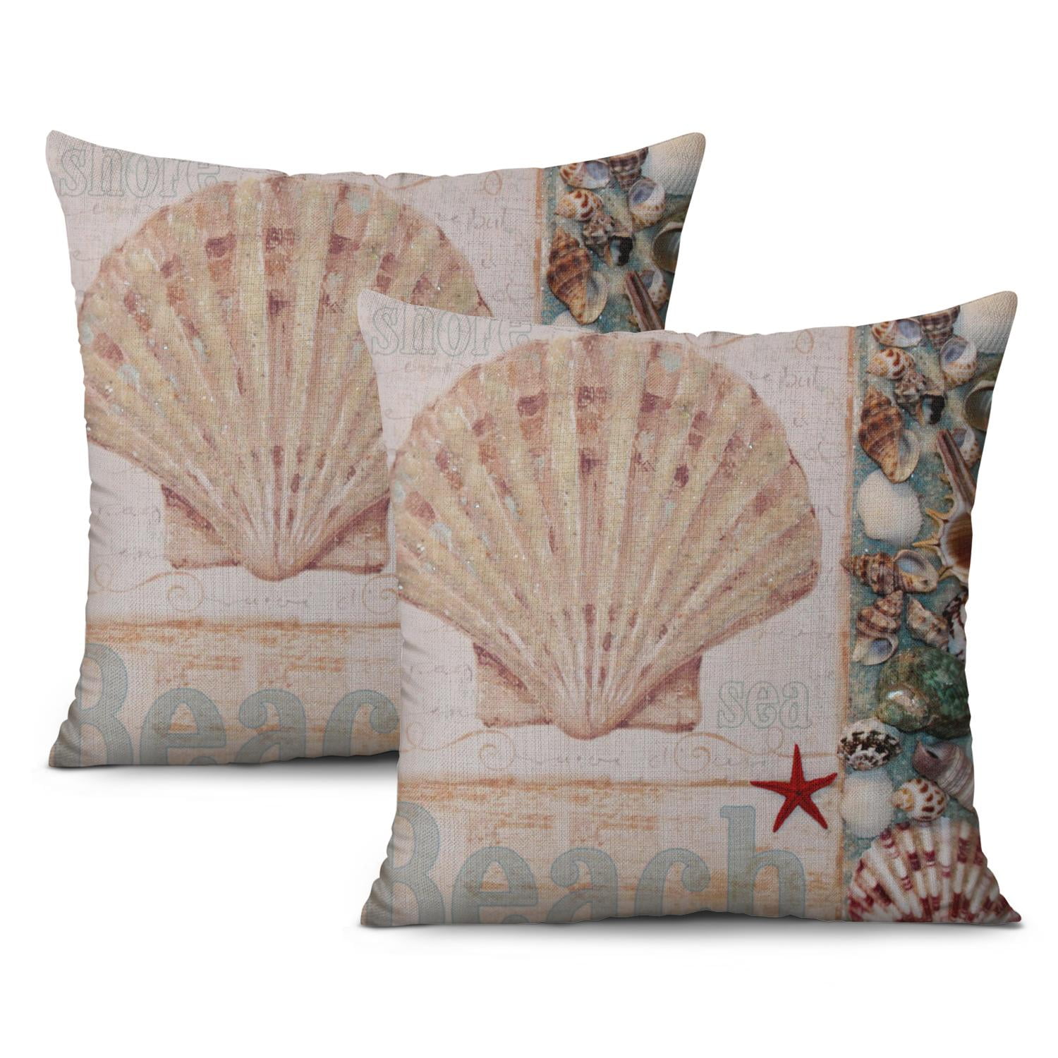Charming Coastal Comfort: Set of 2, 16x16 inch Beach Themed Pillow ...