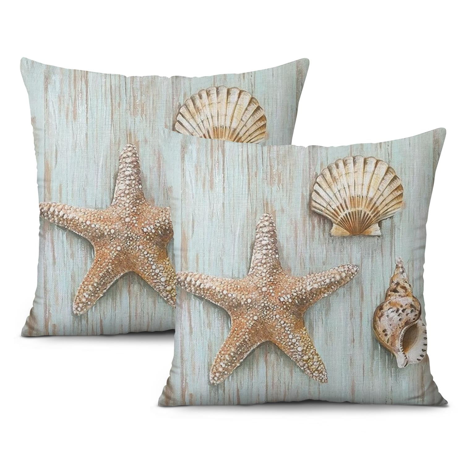Charming Coastal Comfort: Set of 2, 18x18 inch Beach Themed Pillow ...