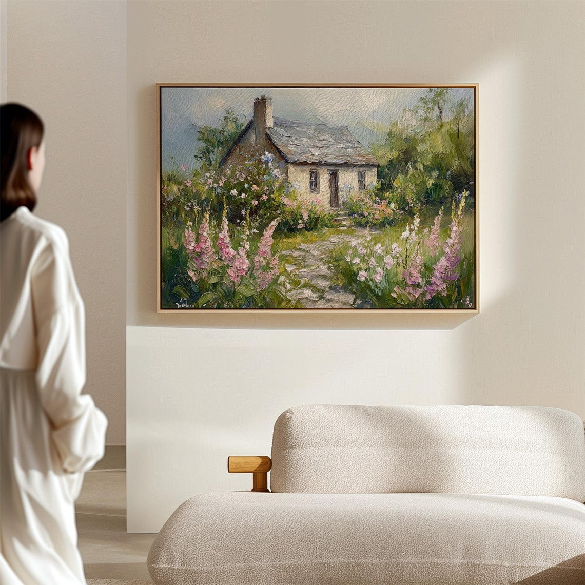 Charming Cottage Art - Stone House With Vibrant Wildflowers And Lush ...