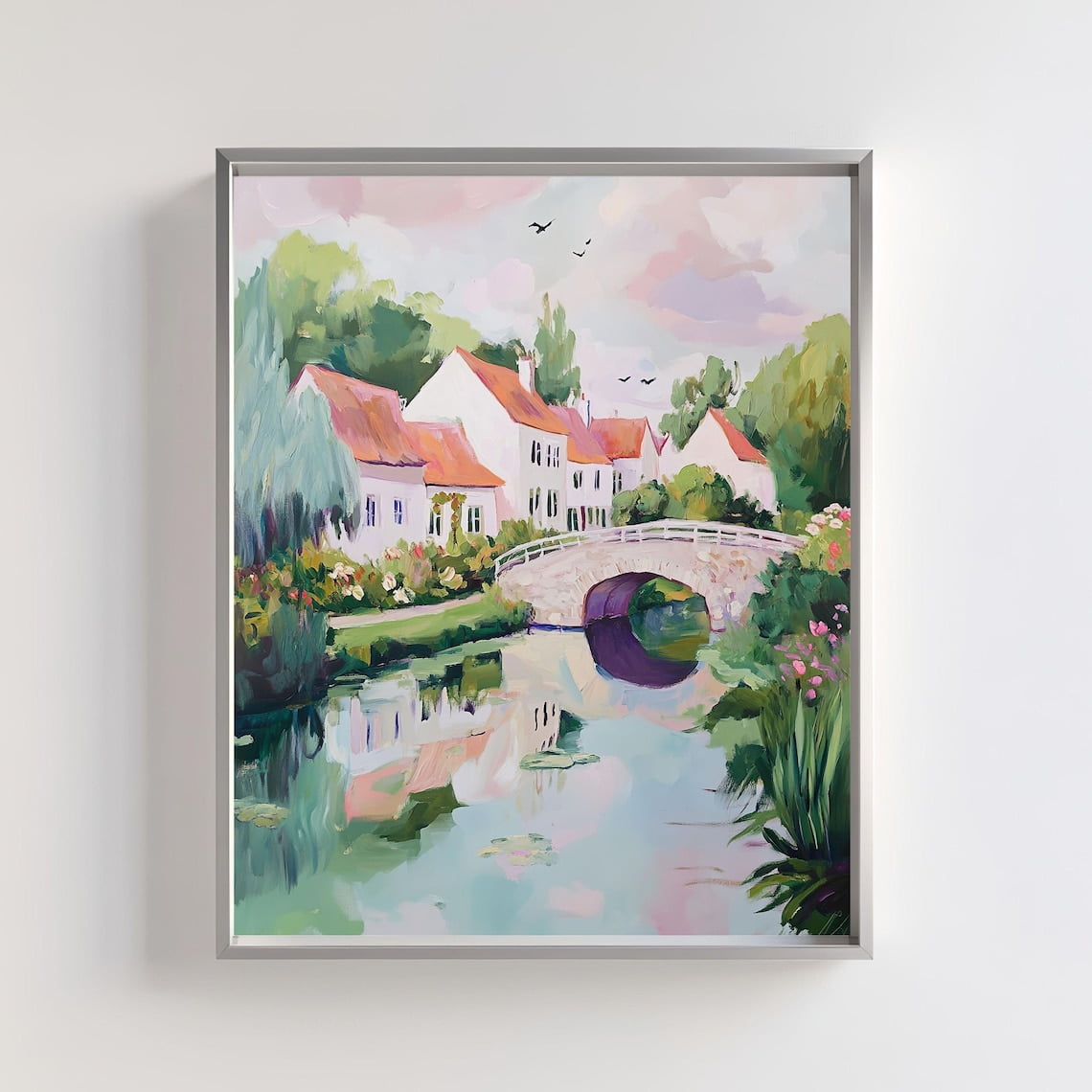 Charming Cottage Artwork, French Countryside Scene, Pastel Landscape ...