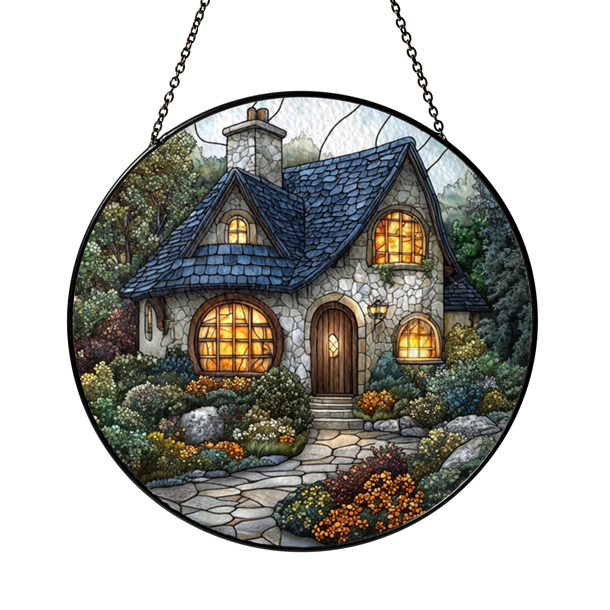 Charming Cottage Scene Stained Glass Suncatcher – Window Art - Walmart.com