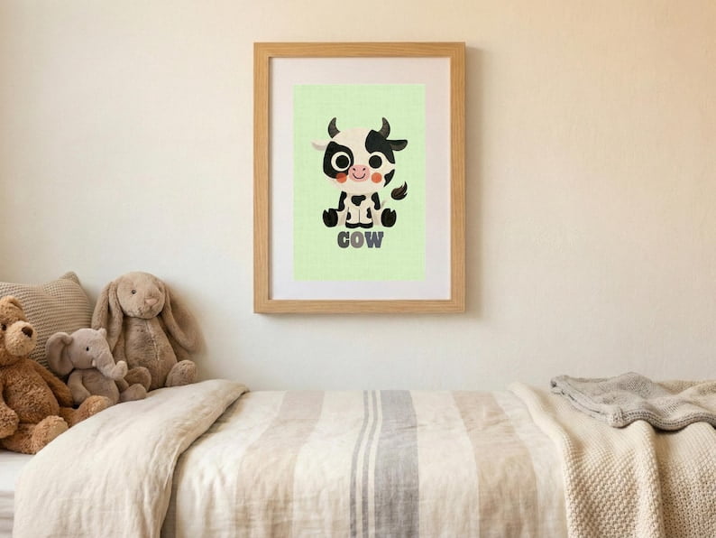 Charming Cow Nursery Print Farm Animal Kids Playroom poster Wall Art ...