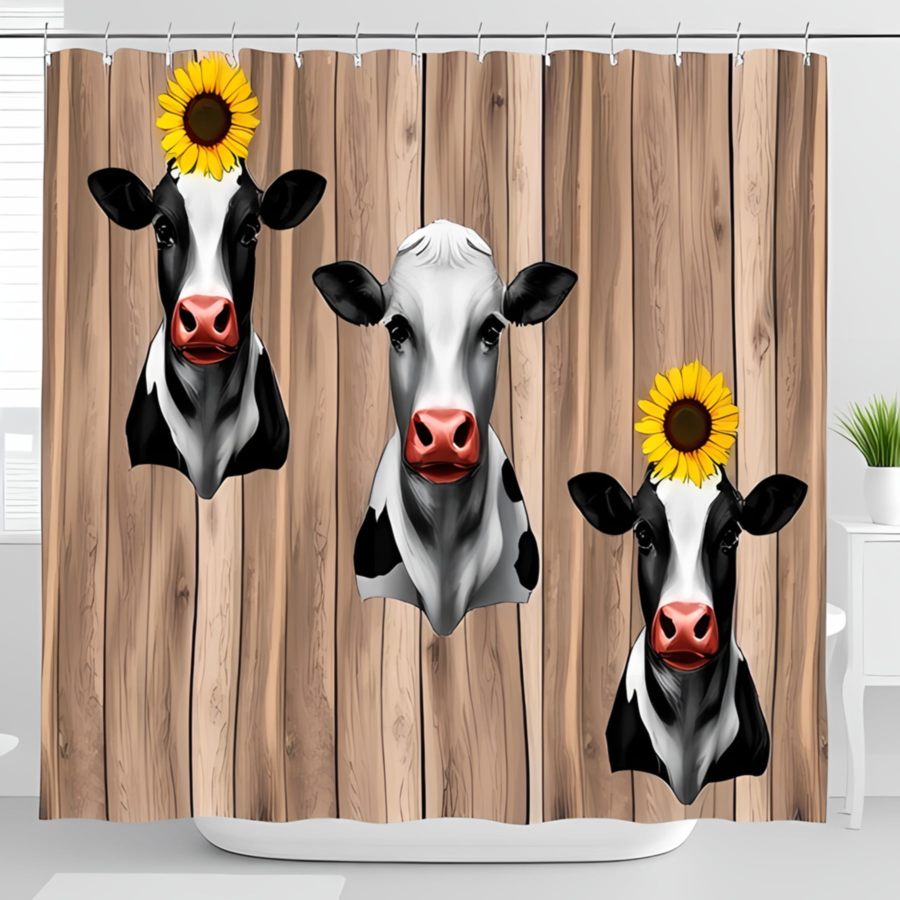 Charming Cow Shower Curtain with Sunflowers - Rustic Farmhouse Decor ...