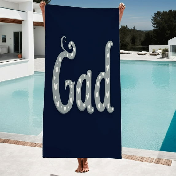 Charming Cursive ' Gad ' Beach Towel with Whimsical White Hearts on ...