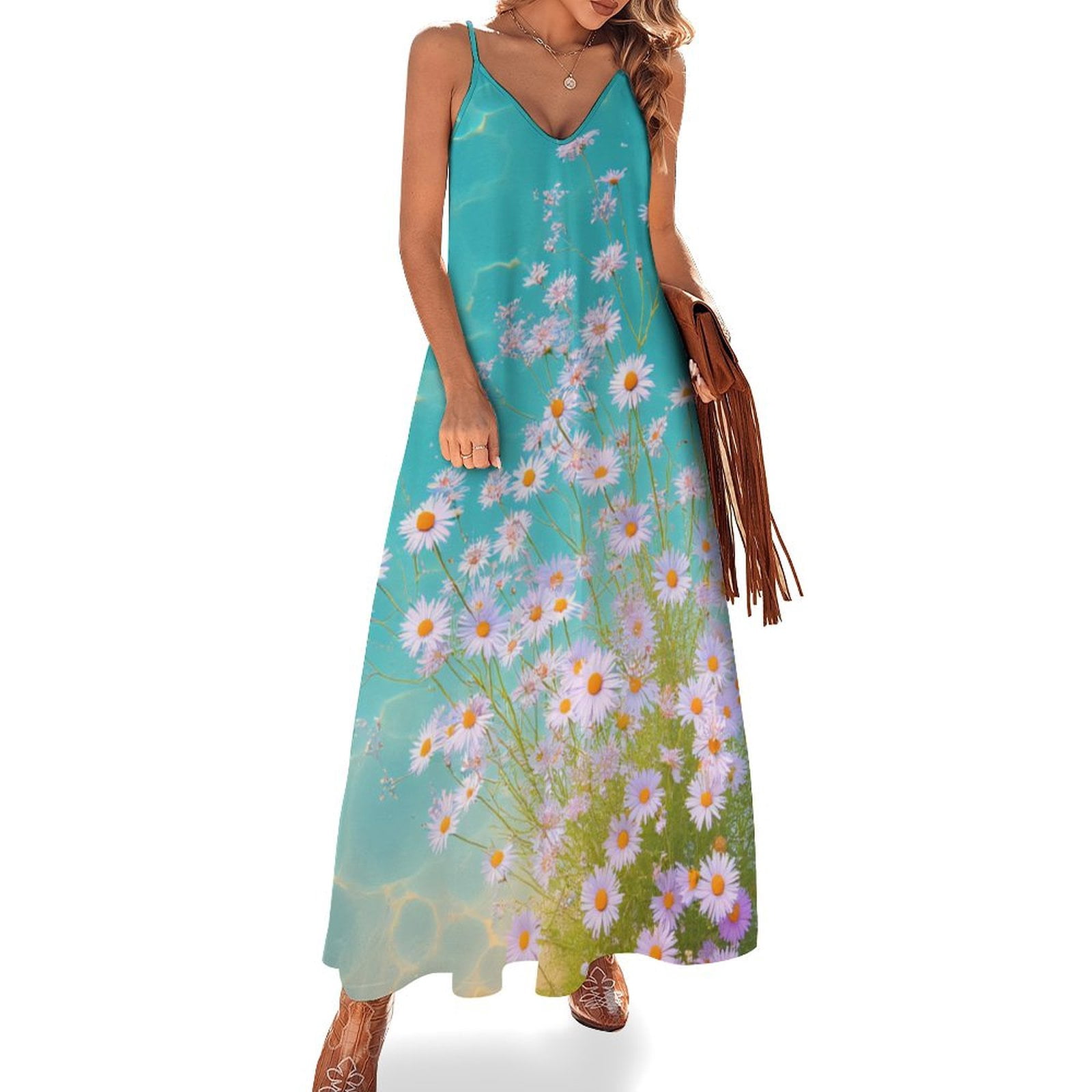 Charming Daisies in Pool Design Sleeveless Dress Woman Fashion Long ...