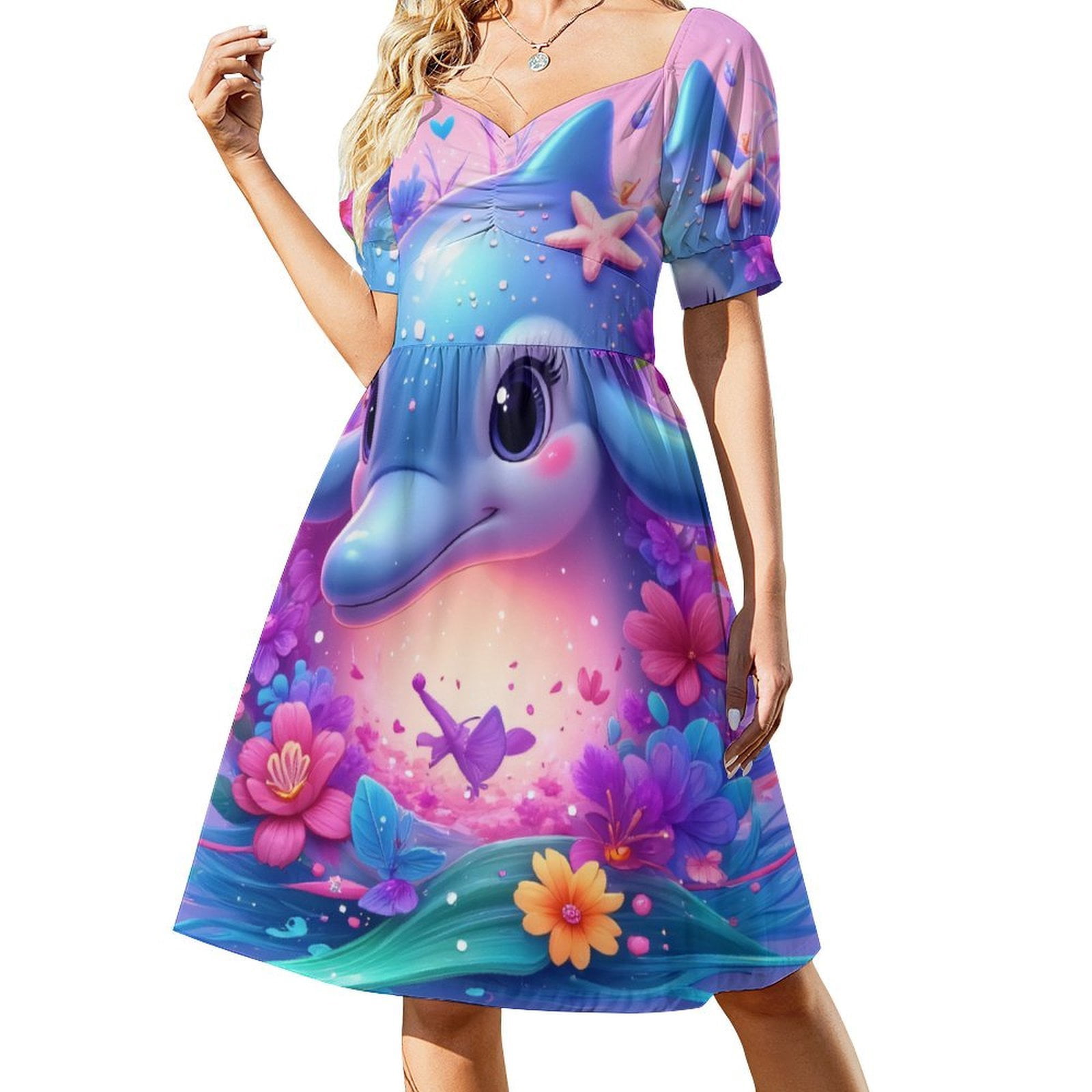 Charming Dolphin in Floral Wreath Summer Women's Dress 2025 Elegant ...