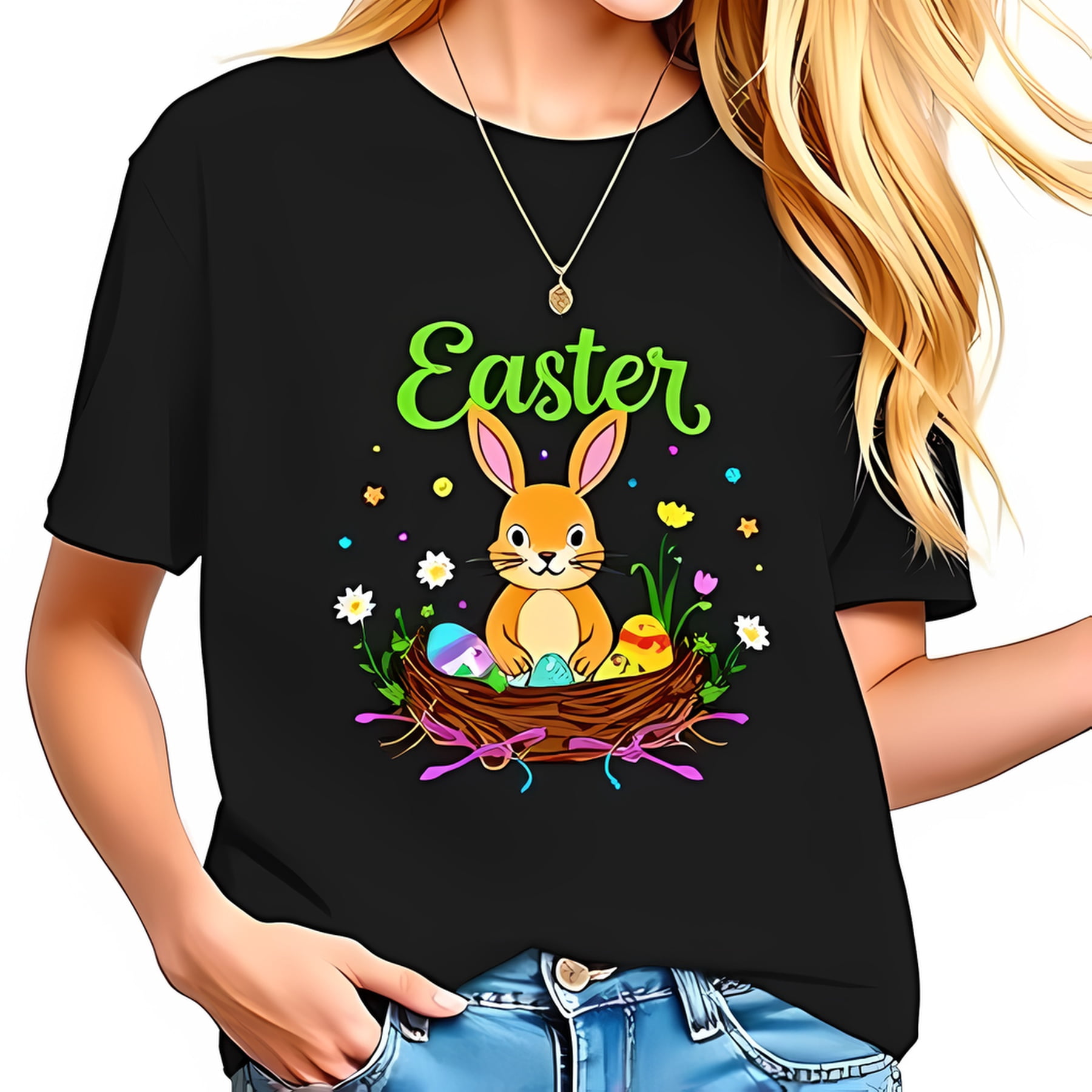 Charming Easter T-Shirt - Cute Illustration with Colorful Eggs & Spring ...