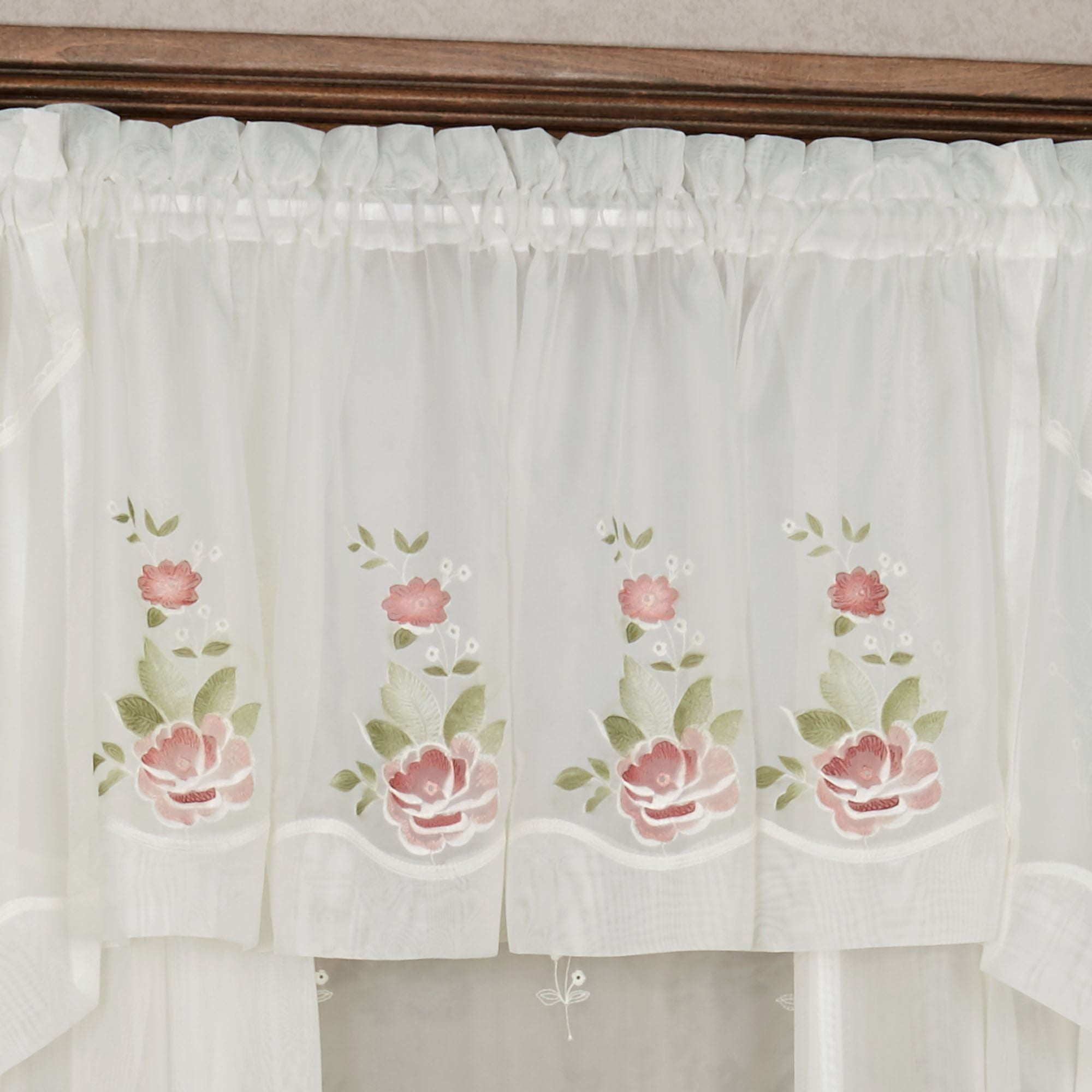 Charming Embroidered Airbrushed Graceful Blooms Sheer Window Valance ...