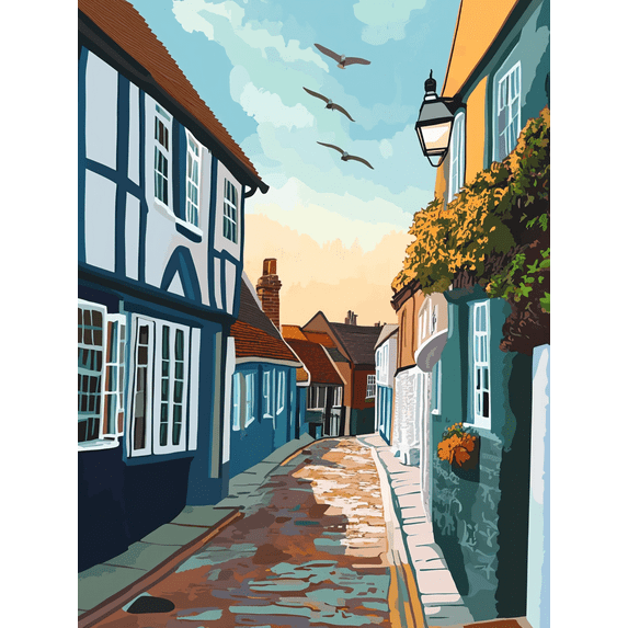 Charming European Street Scene Canvas Art Print Perfect for Living Room ...