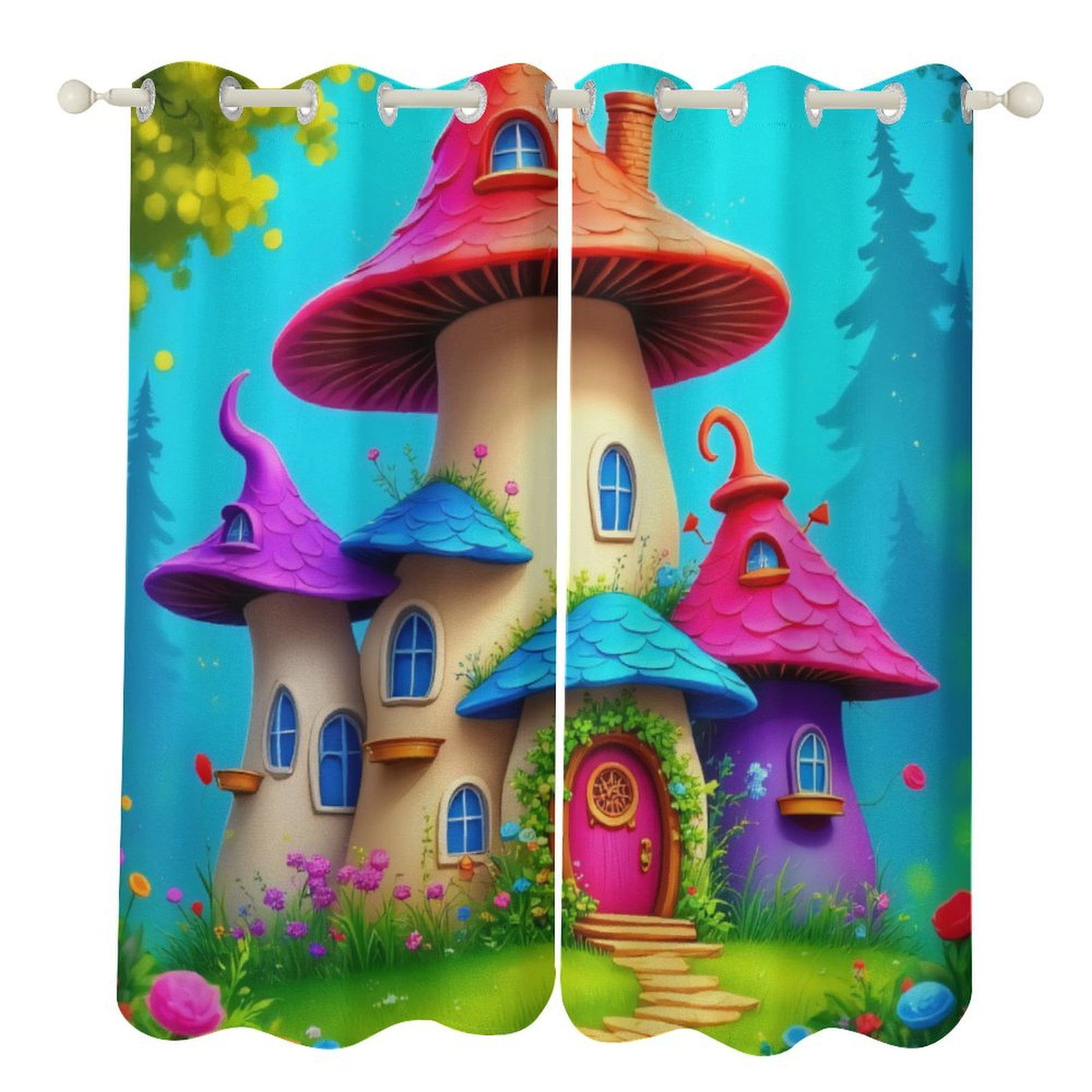 Charming Fantasy Mushroom House Luxury Window Curtains Blinds for ...