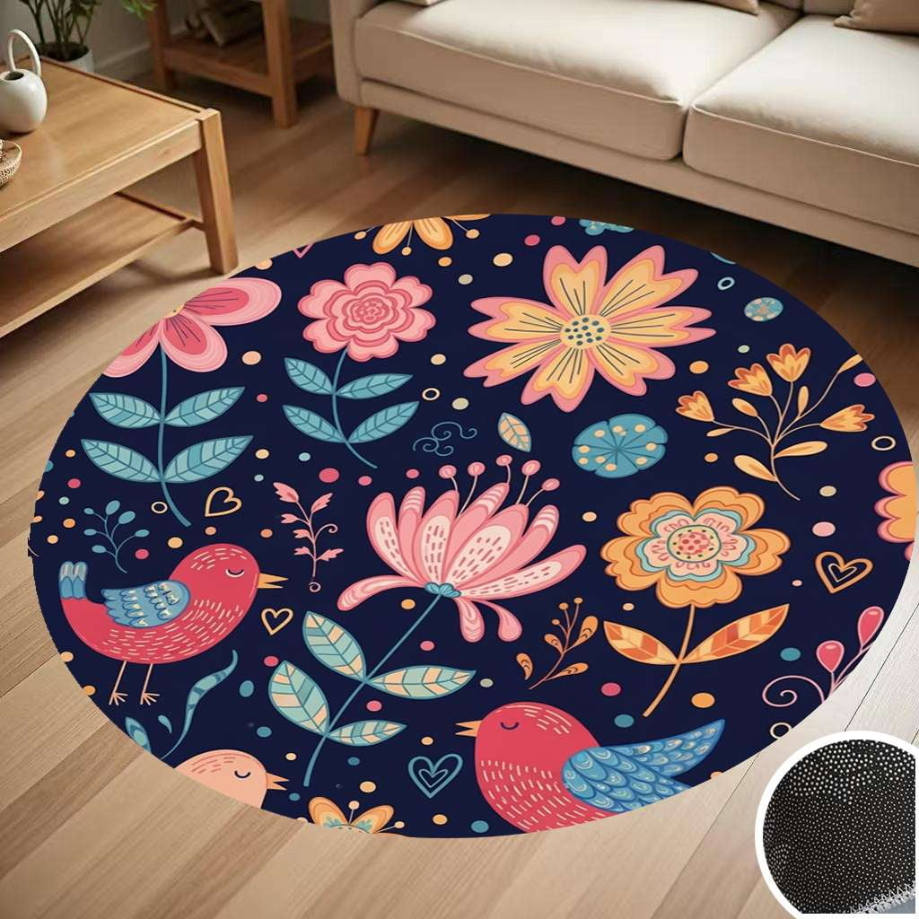 Charming Floral Birds Pattern Round Carpet Living Room Bedroom Home ...