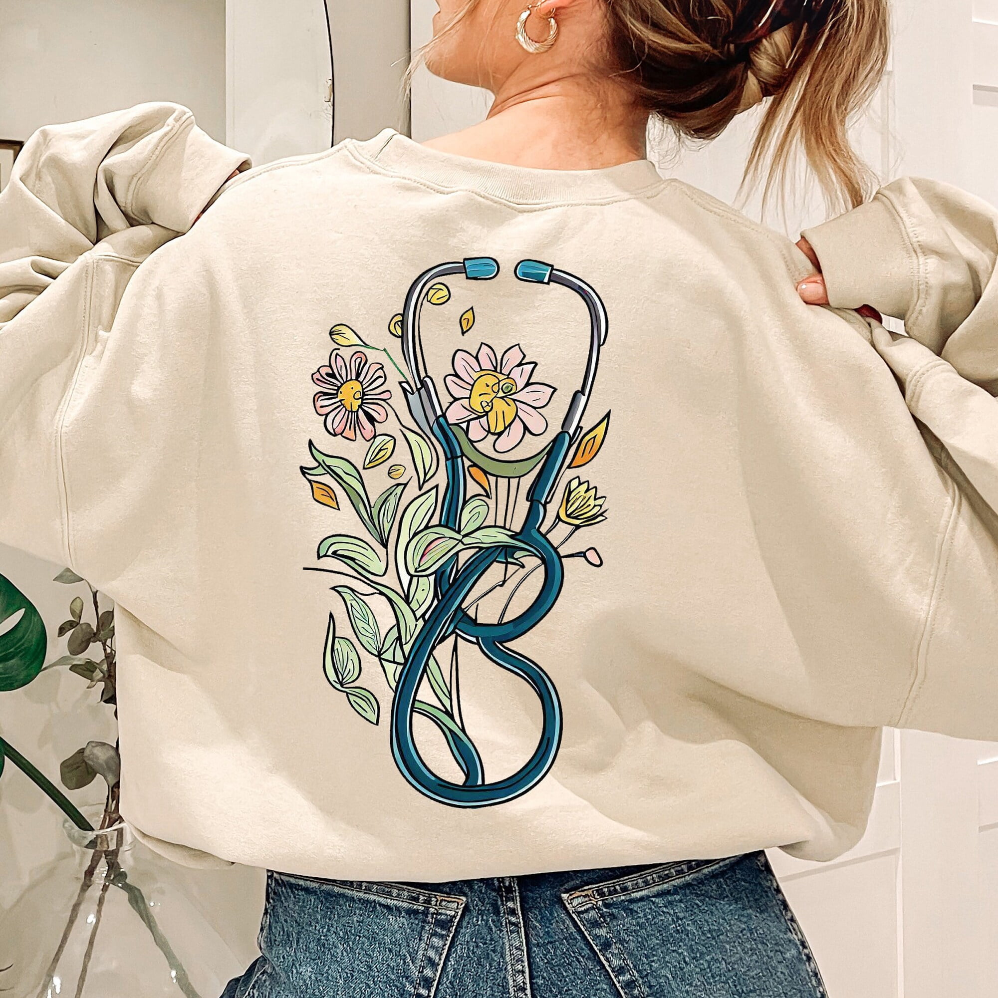 Charming Floral Stethoscope Sweatshirt Nurse Doctor Appreciation Gift ...