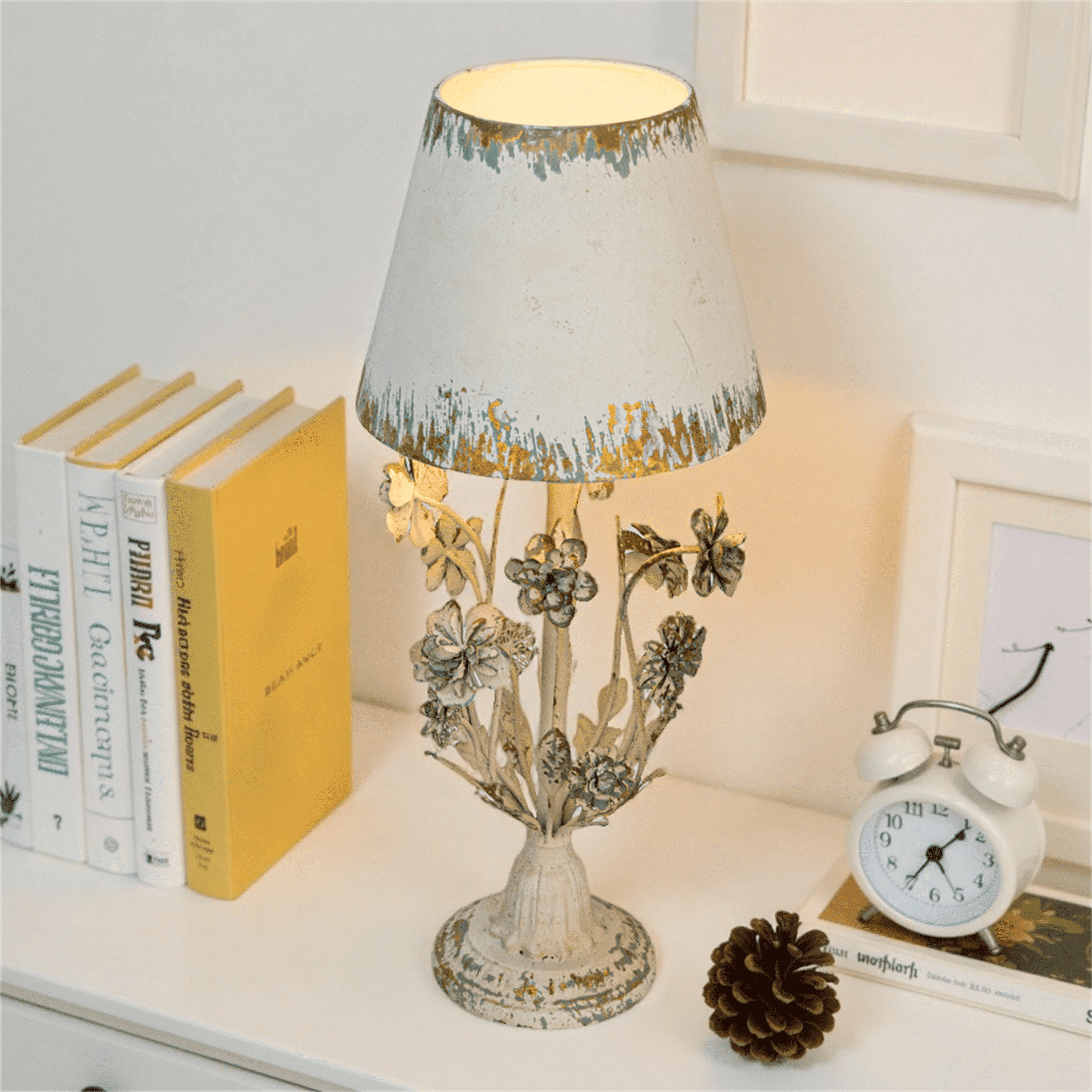 Charming Floral Table Lamp with Vintage Finish and Elegant Shaded ...