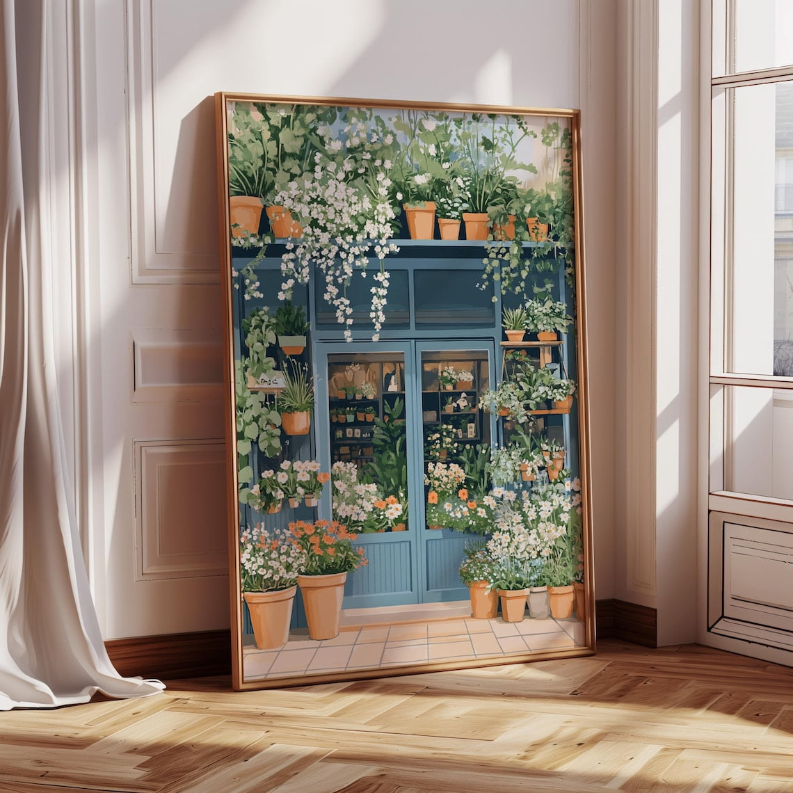 Charming Flower Shop Front Art Print – Blue Storefront With Potted ...