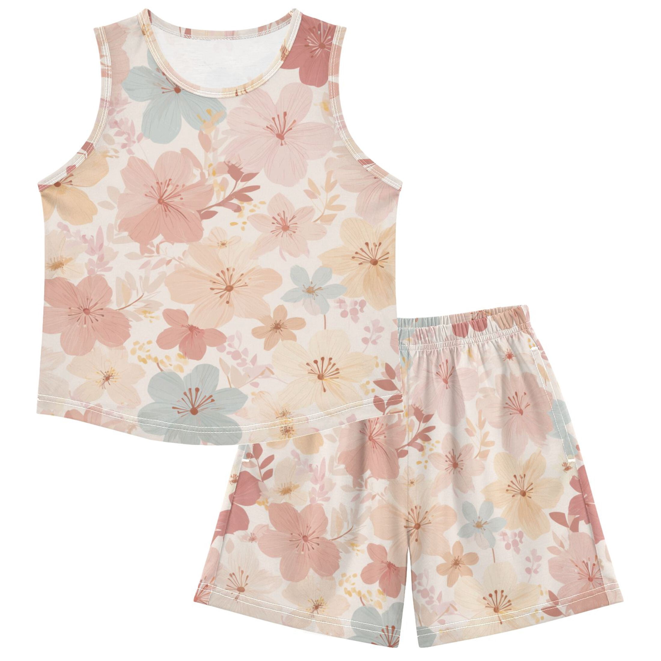 Charming Flowers Petals Pajamas Set Sleeveless Sleepwear Tank Tops with ...