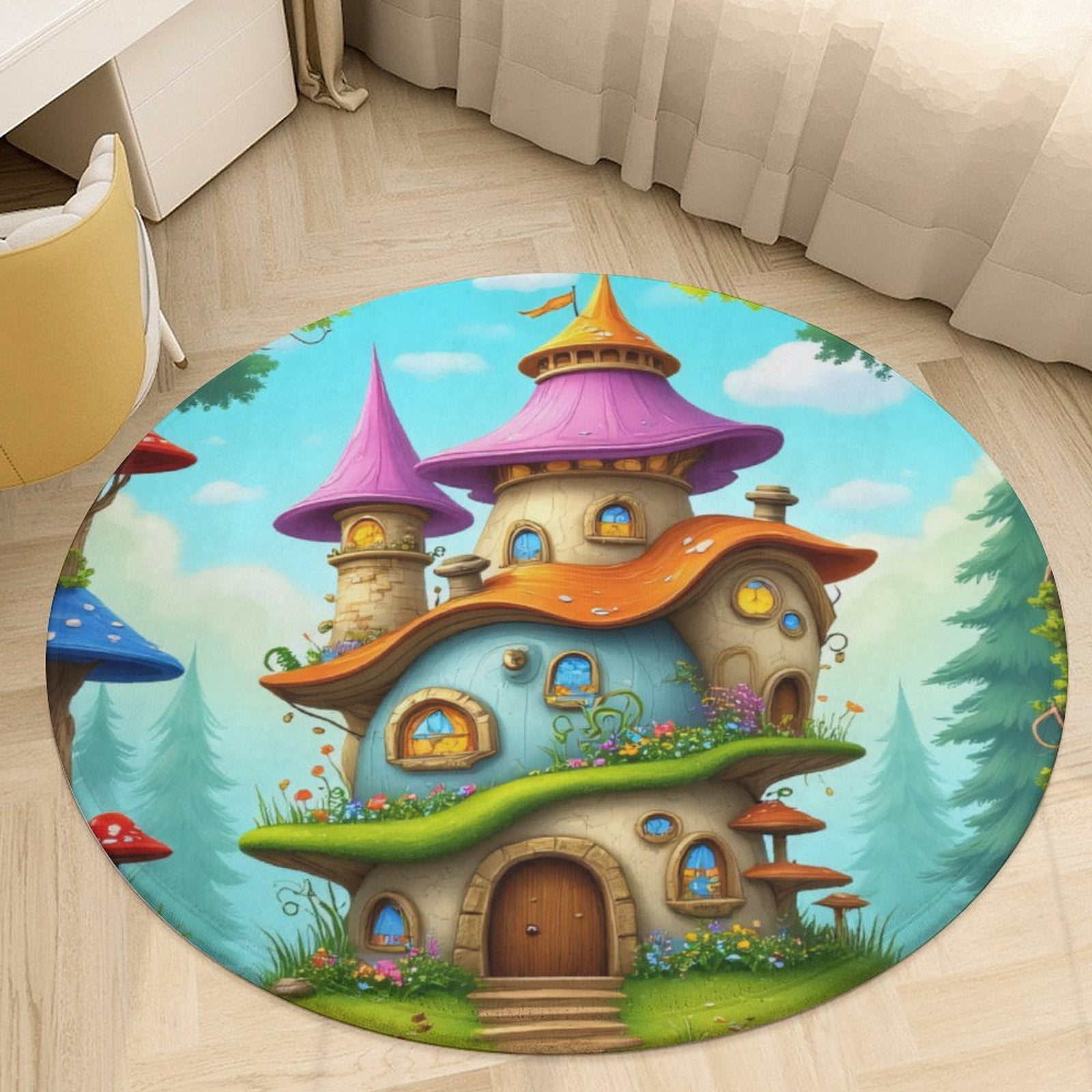 Charming Forest Castle Round Area Rugs for Bedroom Living Room, 6FT ...