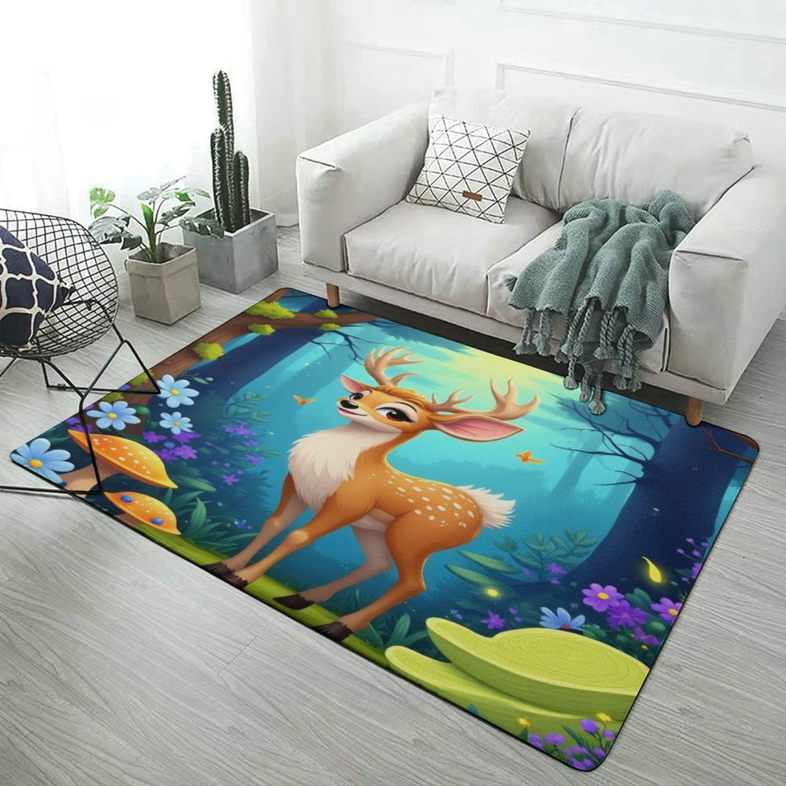 Charming Forest Deer Scene Home Decor Living Room Carpet Non-slip Hotel ...
